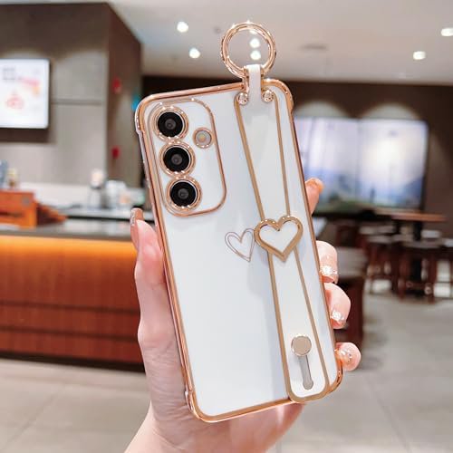 Samsung Galaxy S24 Plus 5G Case with Wrist Strap, Heart Pattern, White ...