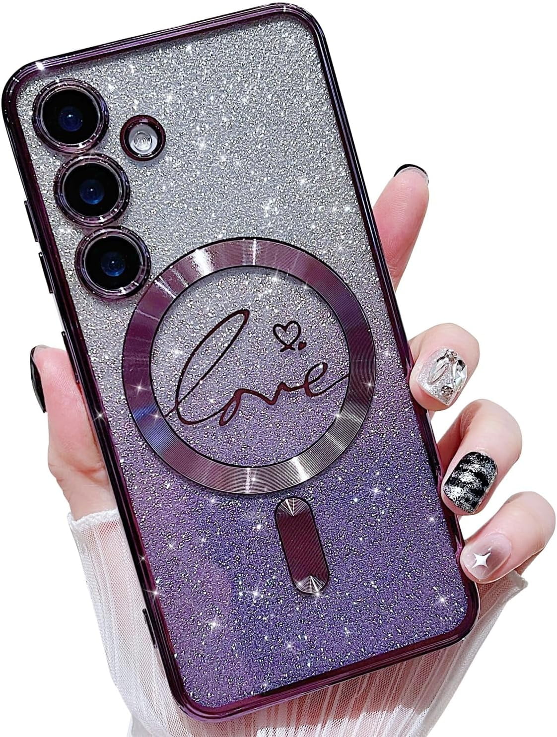 for Samsung Galaxy S24 Plus Case Clear Magnetic Glitter Phone Cases ...