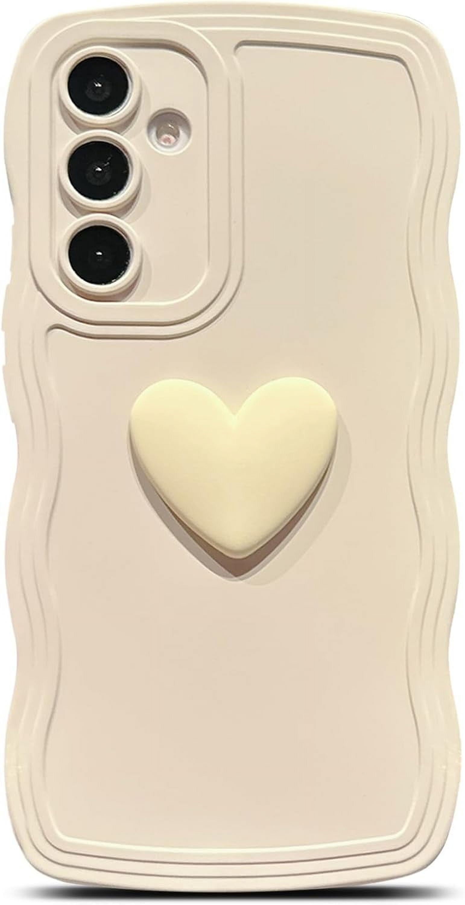 for Samsung Galaxy S24 Plus Case for Women, Cute Kawaii 3D Love Heart Solid Color Curly Wavy ...