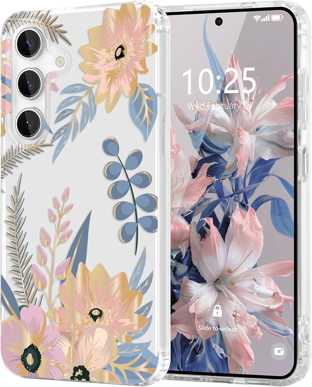 Samsung Galaxy S24 Plus/S25 Plus Floral Silicone Clear Case for Samsung Galaxy S24 Plus/S25 Plus ...