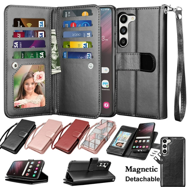 Samsung Galaxy S24 / S24 Plus / S24 Ultra Wallet Case, Luxury Cash Credit Card Slots Holder PU ...