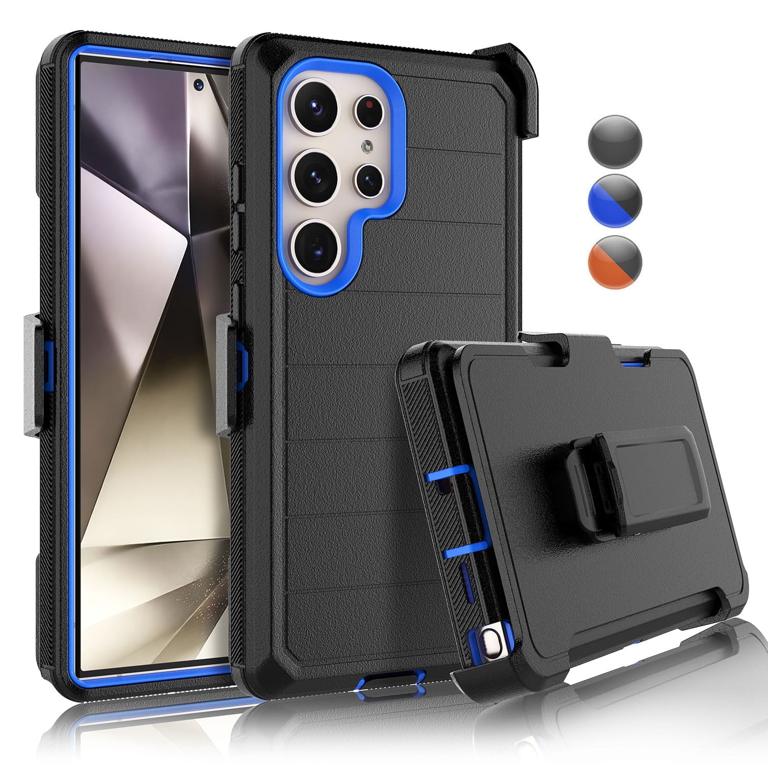 Samsung Galaxy S24/S24+ Ultra Case, Rugged Defender with Belt Clip, Kickstand, Shockproof, Blue ...