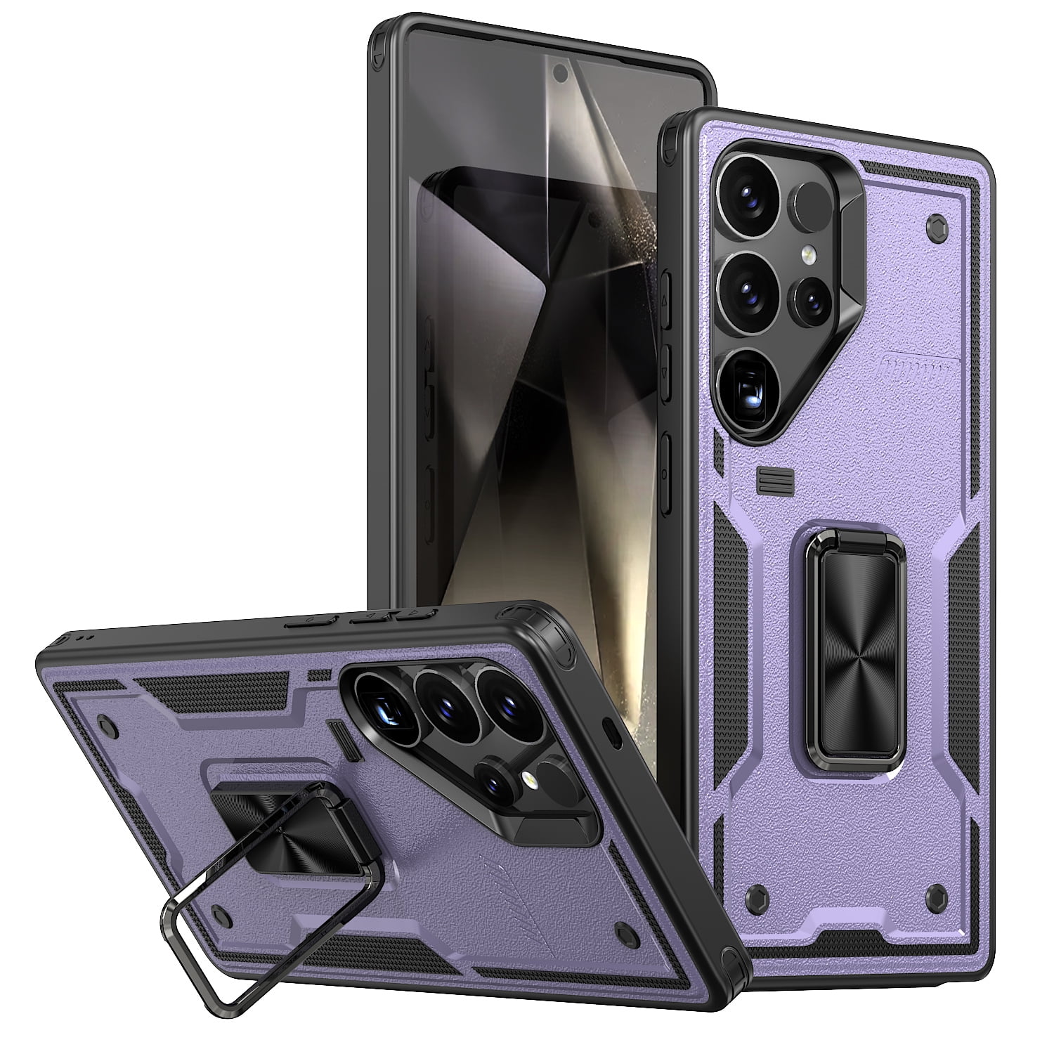 for Samsung Galaxy S24 Ultra Case with Finger Ring Holder Kickstand Military Grade Shockproof ...