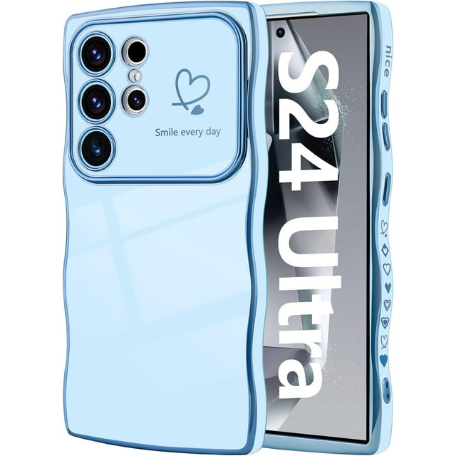 for Samsung Galaxy S24 Ultra Case for Women Girls, Cute Wave Frame Curly Shape with Love Heart ...