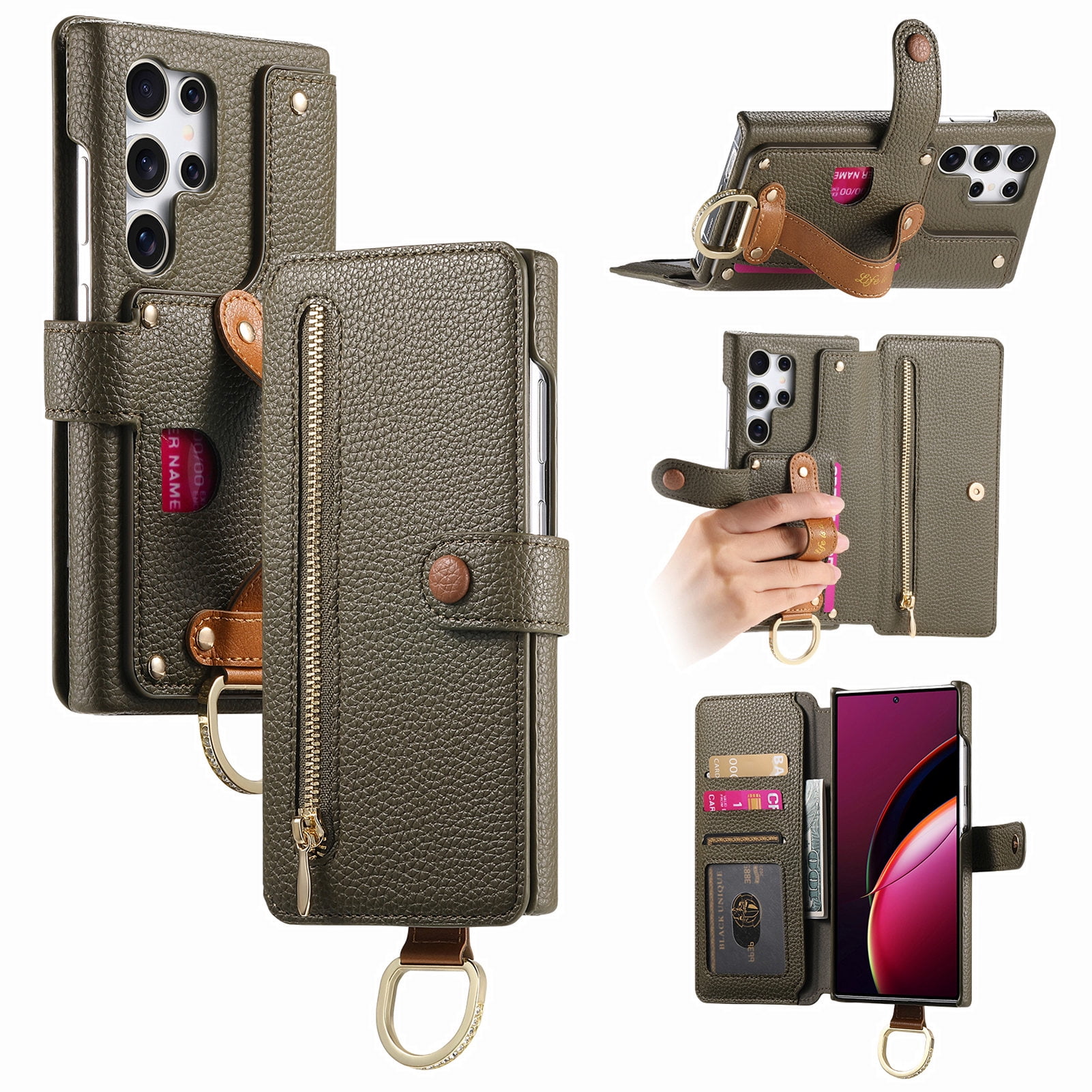 for Samsung Galaxy S24 Ultra Folio Flip Wallet Case, PU Leather Zipper ...