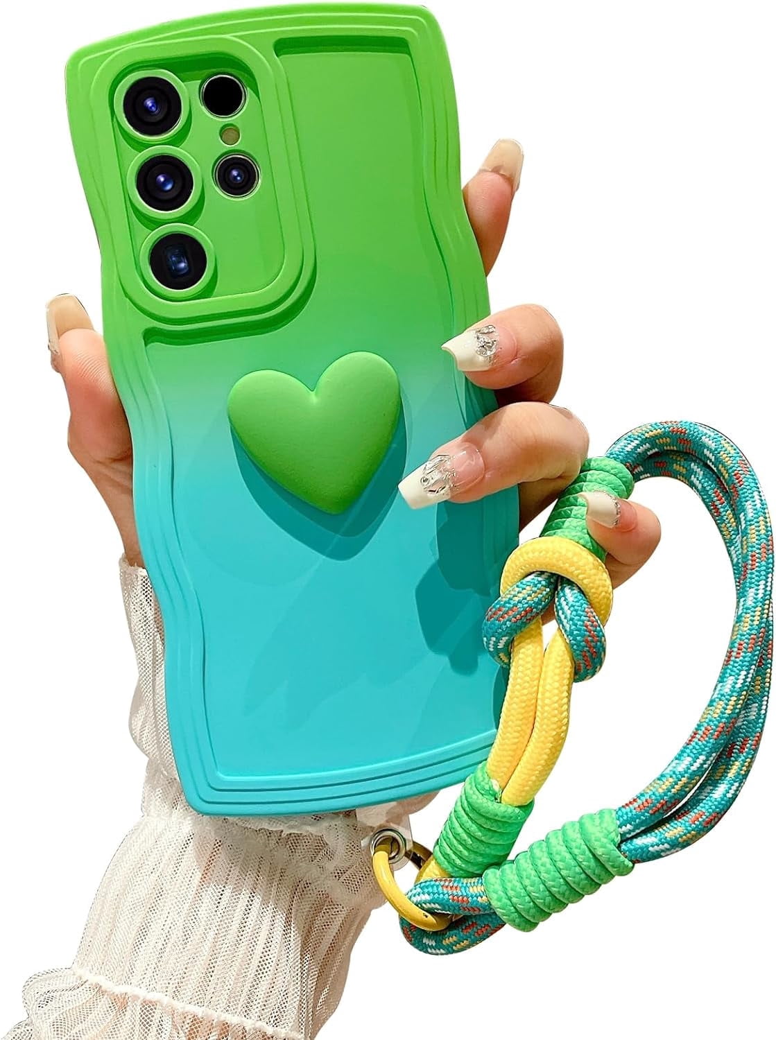 for Samsung Galaxy S24 Ultra Gradient Wavy Case with Wrist Strap ...