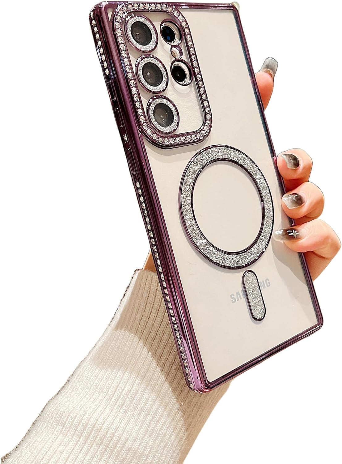 for Samsung Galaxy S24 Ultra Magnetic Case with Glitter Diamond Camera ...