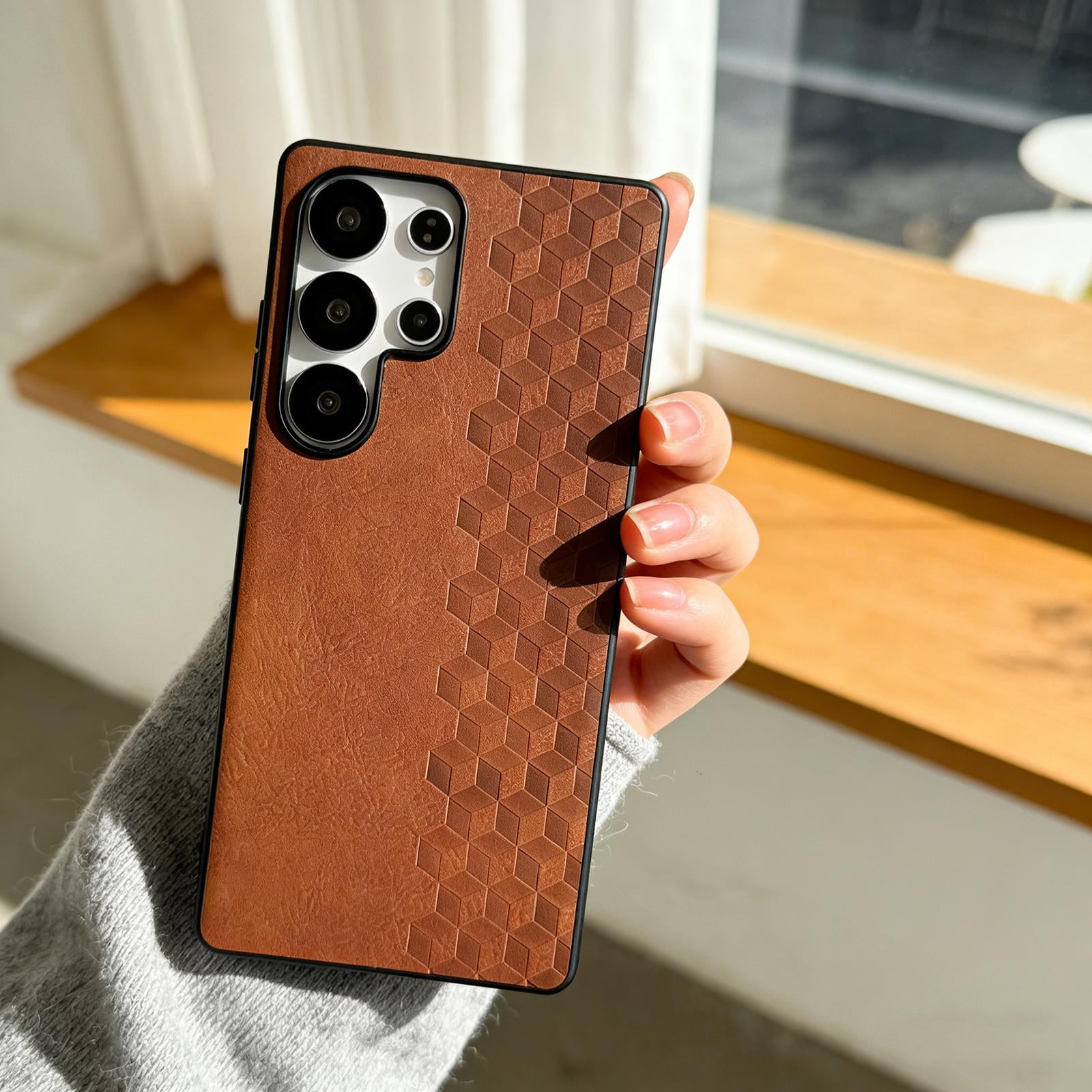 for Samsung Galaxy S24 Ultra Magnetic Case, Grid Pattern PU Leather ...