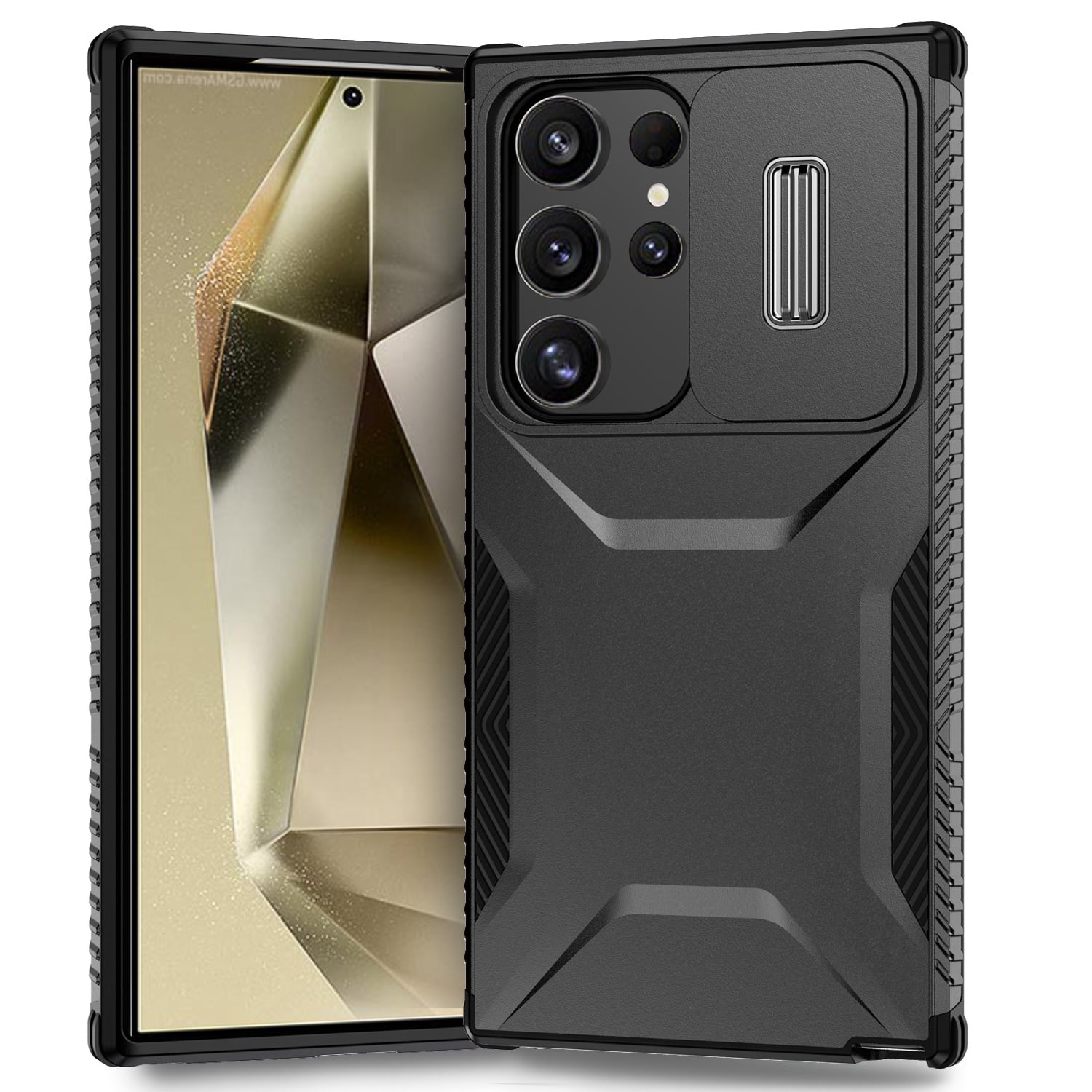 for Samsung Galaxy S24 Ultra Rugged Case with Camera Lens Sliding Cover ...