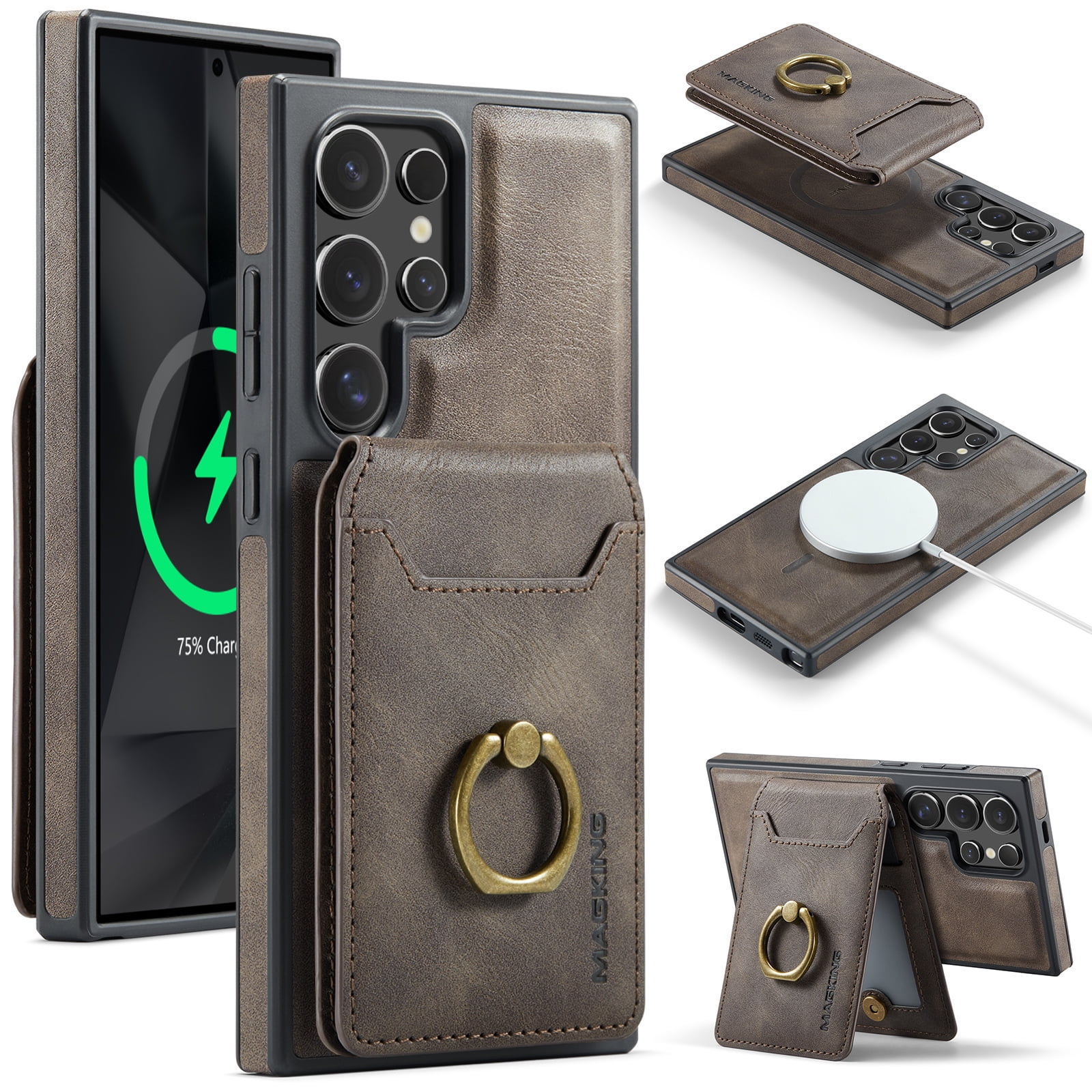 for Samsung Galaxy S24 Ultra Wallet Case with Removable Card Holder ...