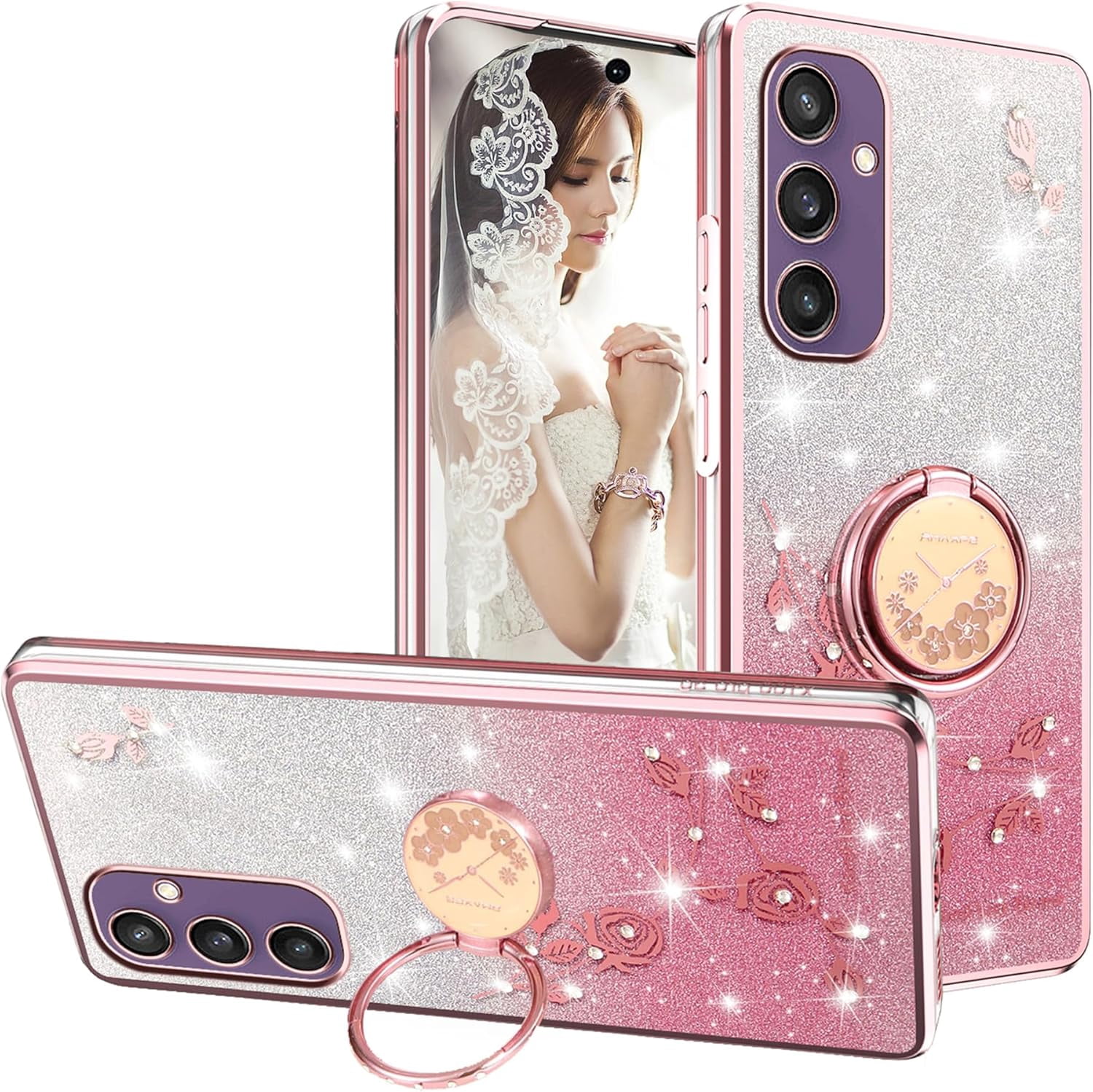 for Samsung Galaxy S25 6.17" Case, Flowers Floral Design Bling Clear ...