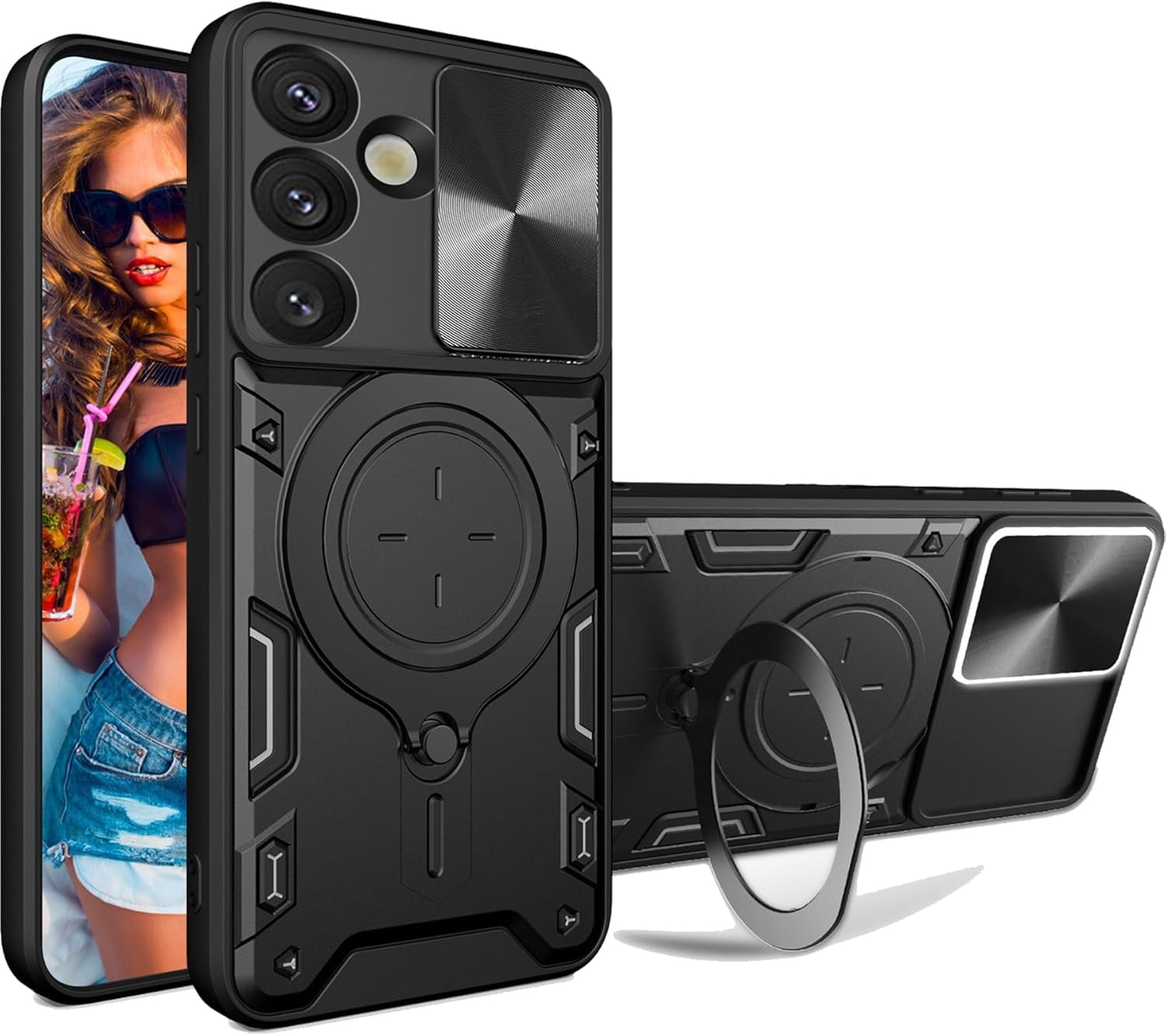 for Samsung Galaxy S25 6.17" Case with Magnetic Ring Kickstand, Rugged ...