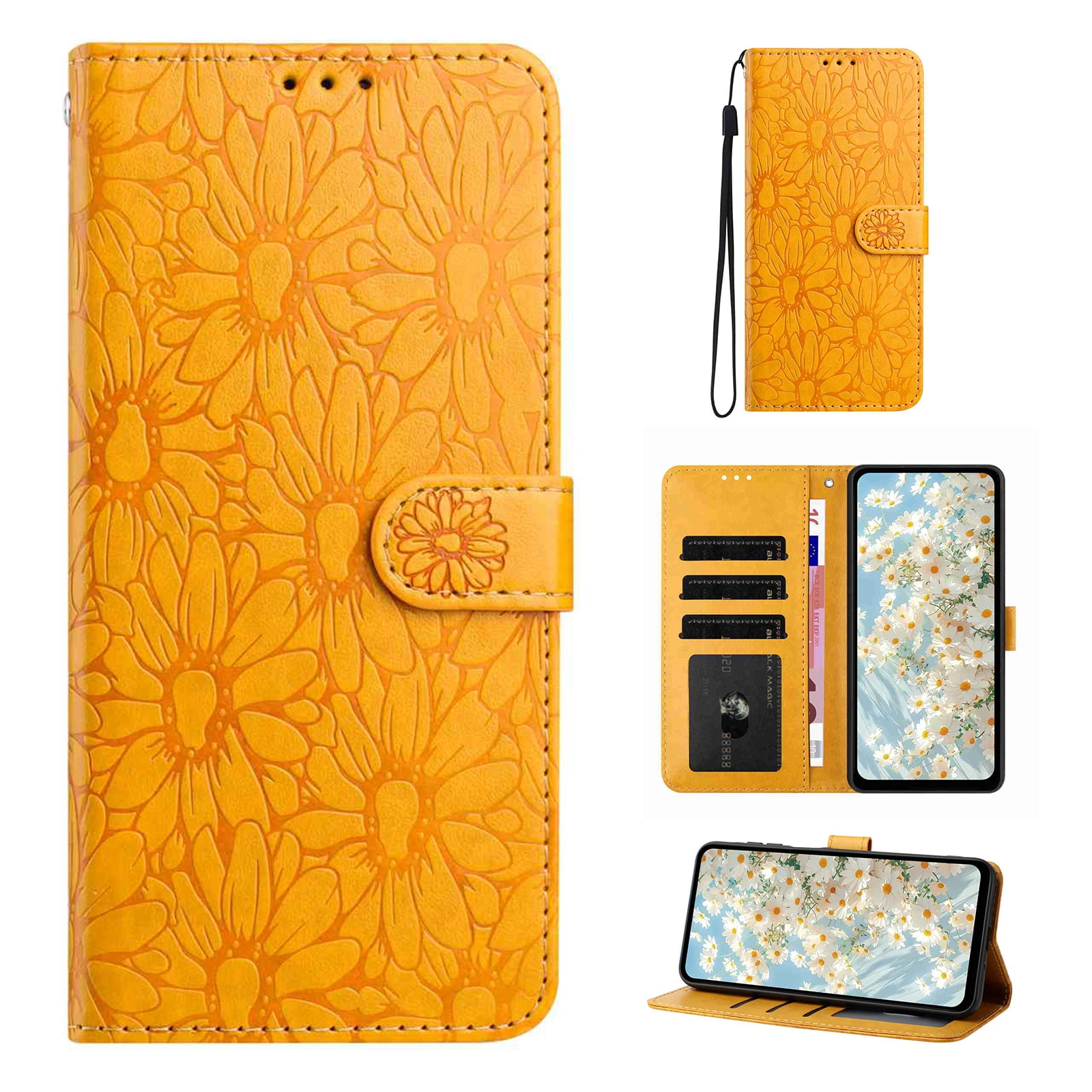 for Samsung Galaxy S25 Edge Floral Embossed Wallet Case, Rugged PU ...