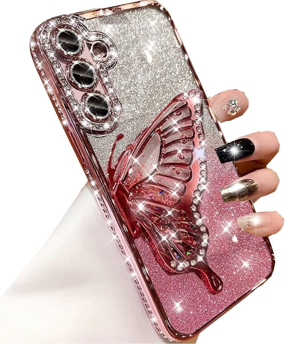 for Samsung Galaxy S25 Glitter 3D Butterfly Case, Cute Luxury Bling ...