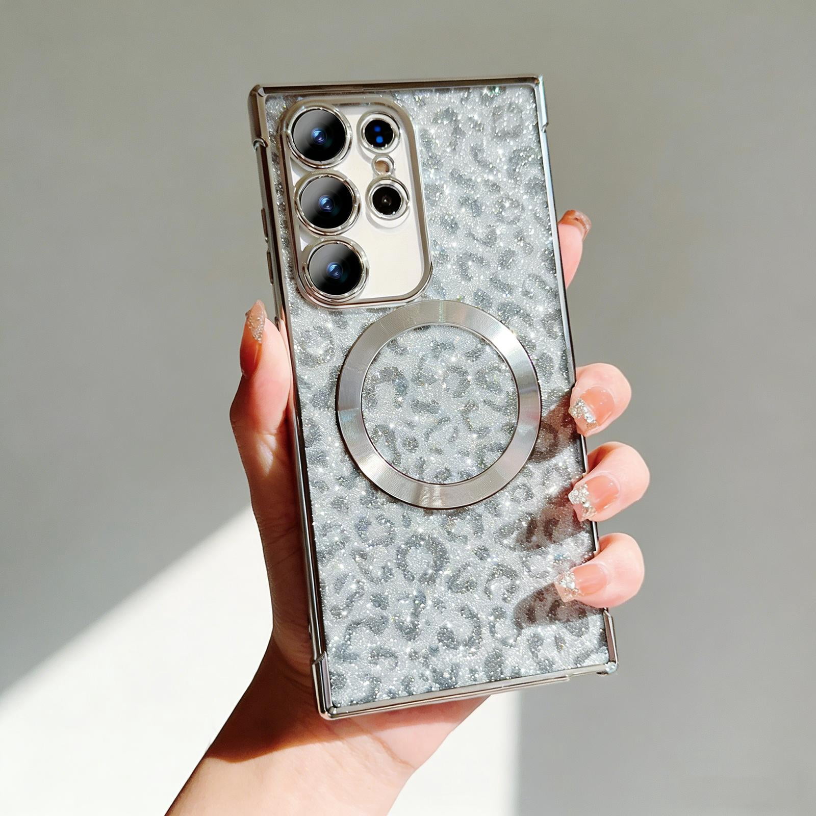 for Samsung Galaxy S25+ Magnetic Case, Leopard Pattern Plating Phone ...