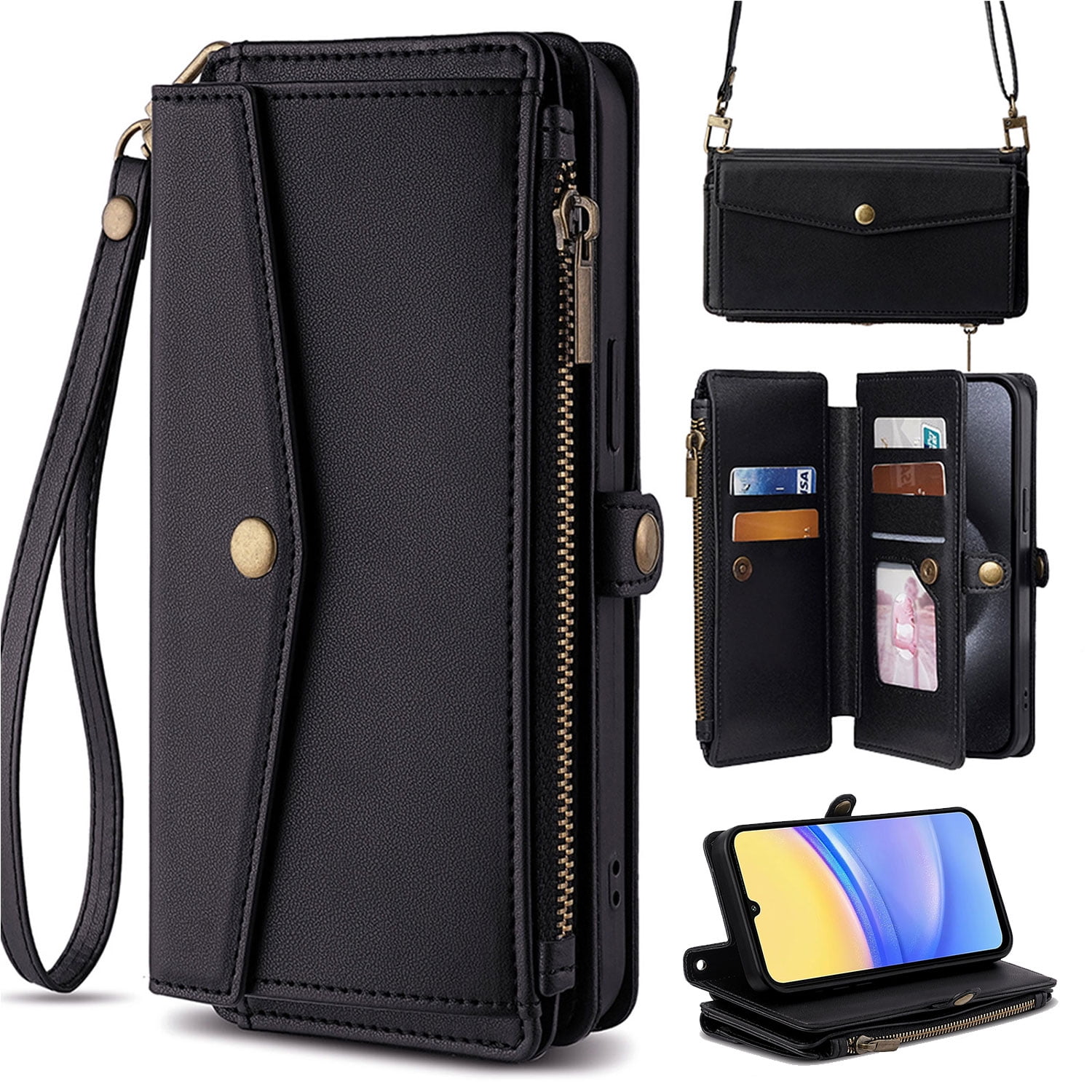 for Samsung Galaxy S25 Plus Case Wallet with Card Holder Zipper Bills ...