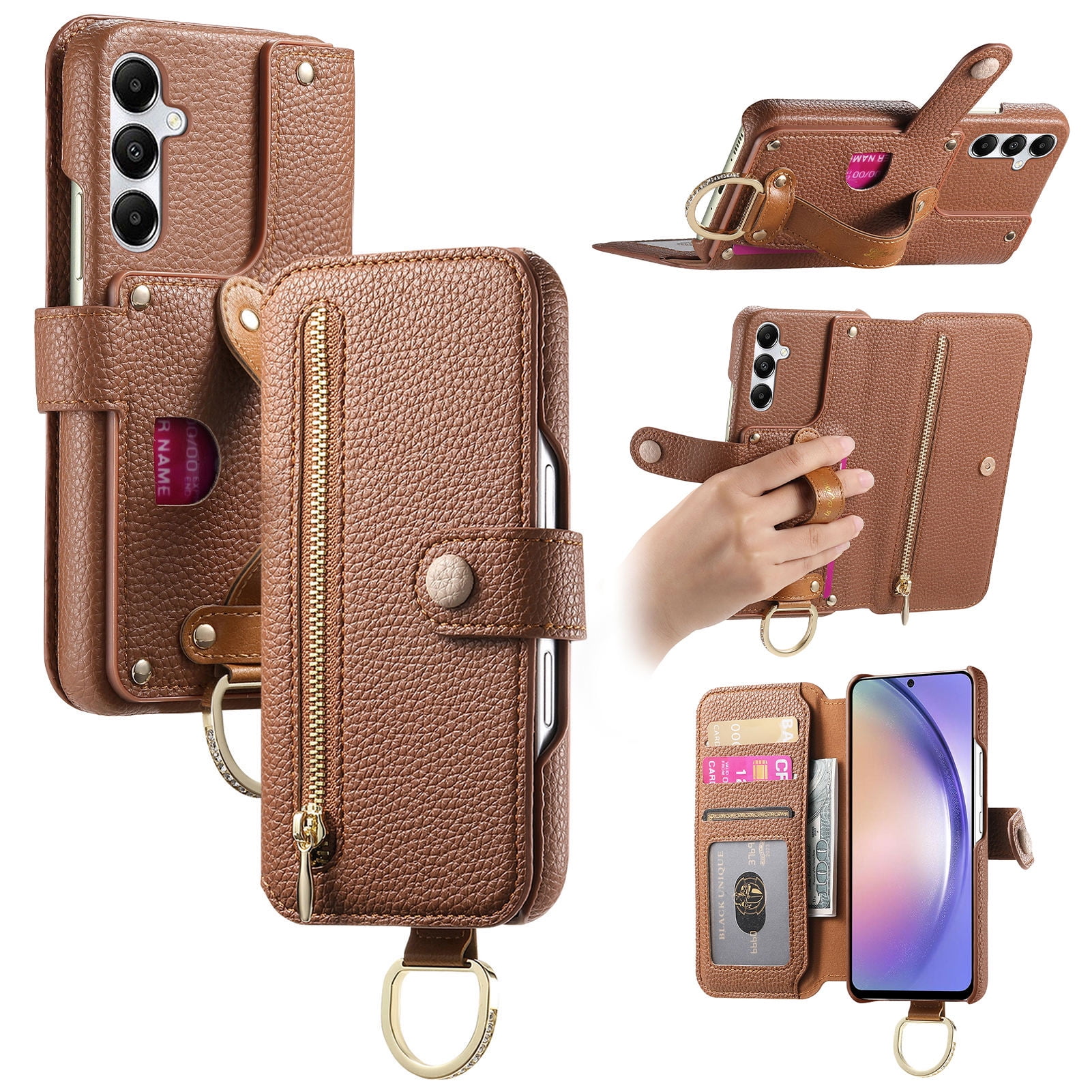 for Samsung Galaxy S25 Plus Folio Flip Wallet Case, PU Leather Zipper ...