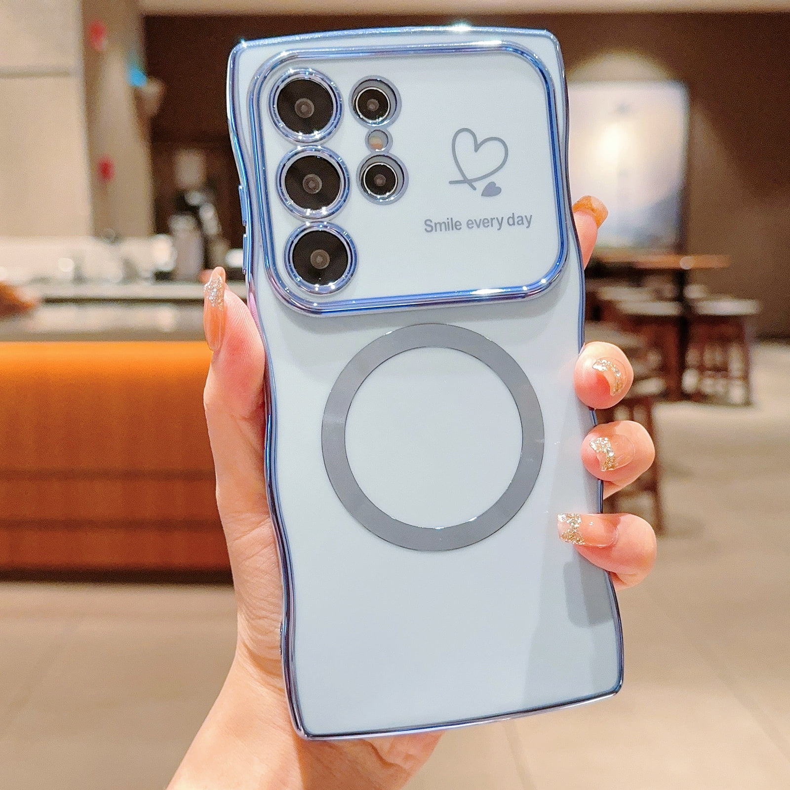 For Samsung Galaxy S25 Plus Magnetic Case for Women Girls,Slim Cute Wave Frame Curly Shape with ...