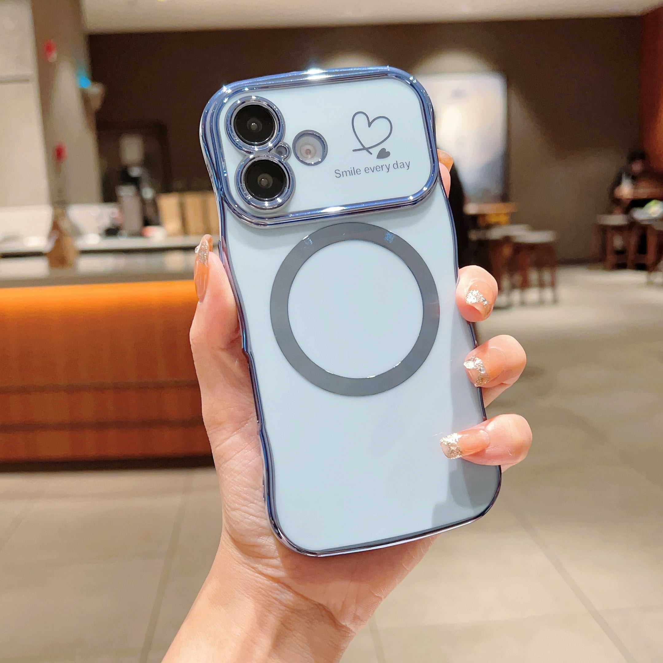 For Samsung Galaxy S25 Plus Magnetic Case for Women Girls,Slim Cute Wave Frame Curly Shape with ...