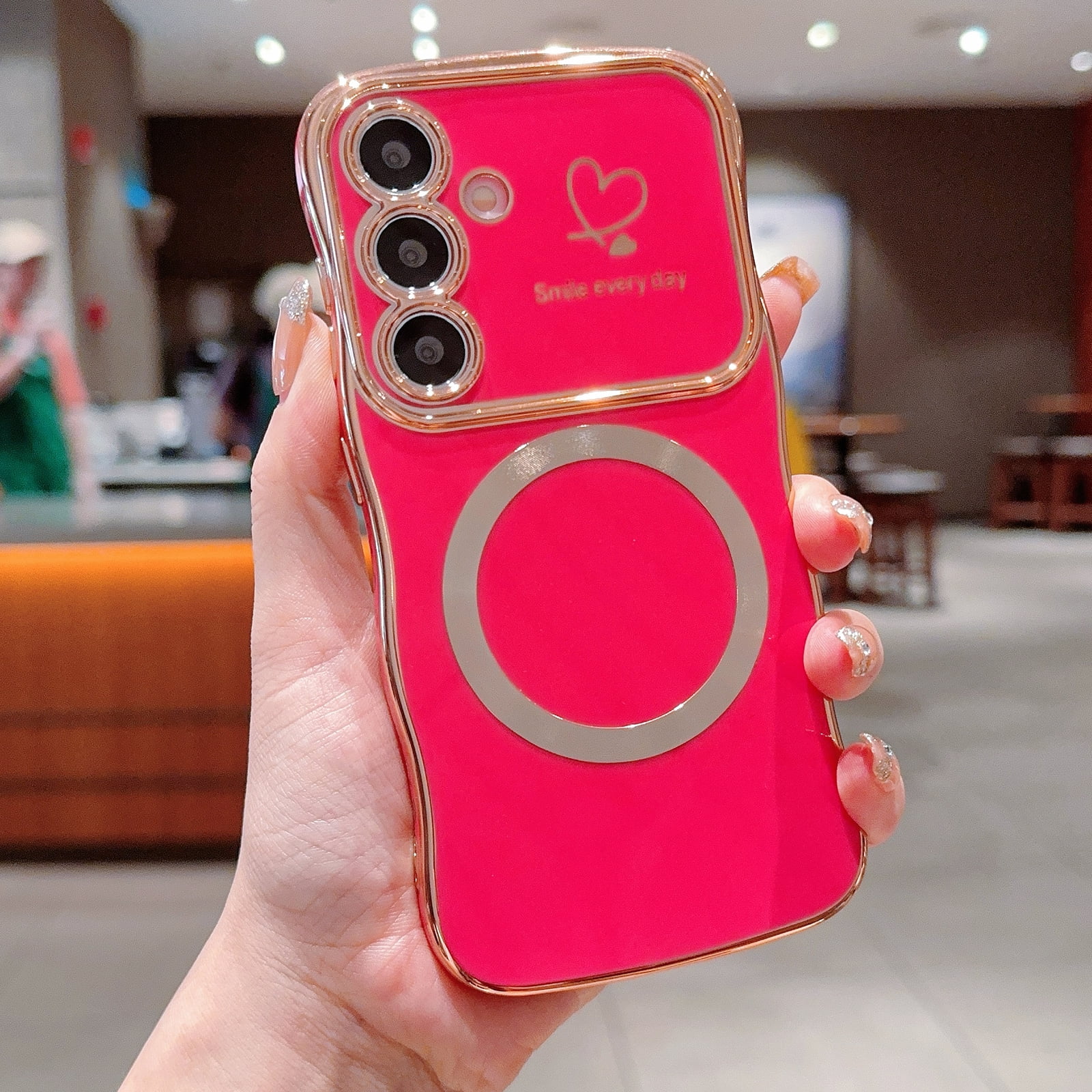 For Samsung Galaxy S25 Plus Magnetic Case for Women Girls,Slim Cute Wave Frame Curly Shape with ...