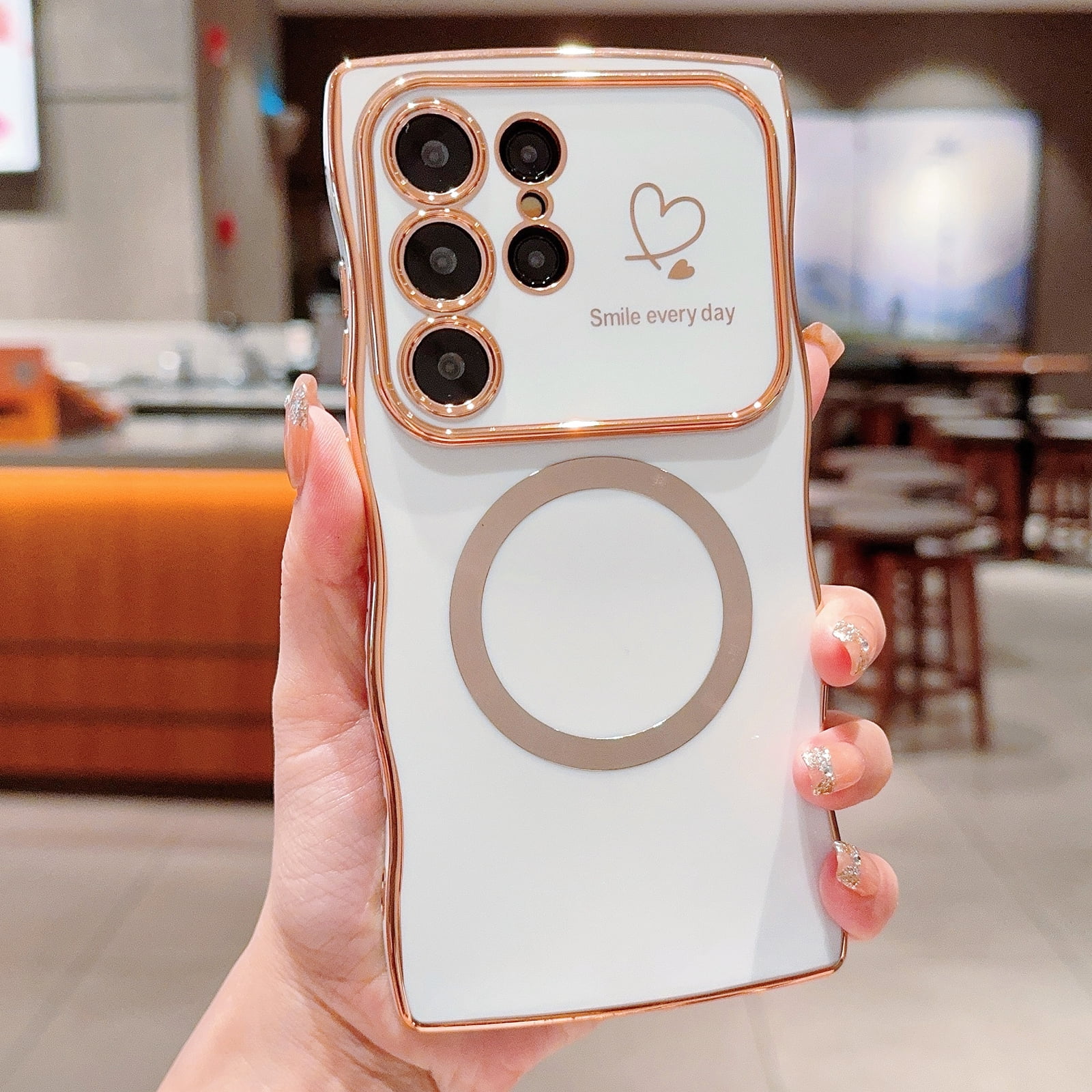 For Samsung Galaxy S25 Plus Magnetic Case for Women Girls,Slim Cute Wave Frame Curly Shape with ...