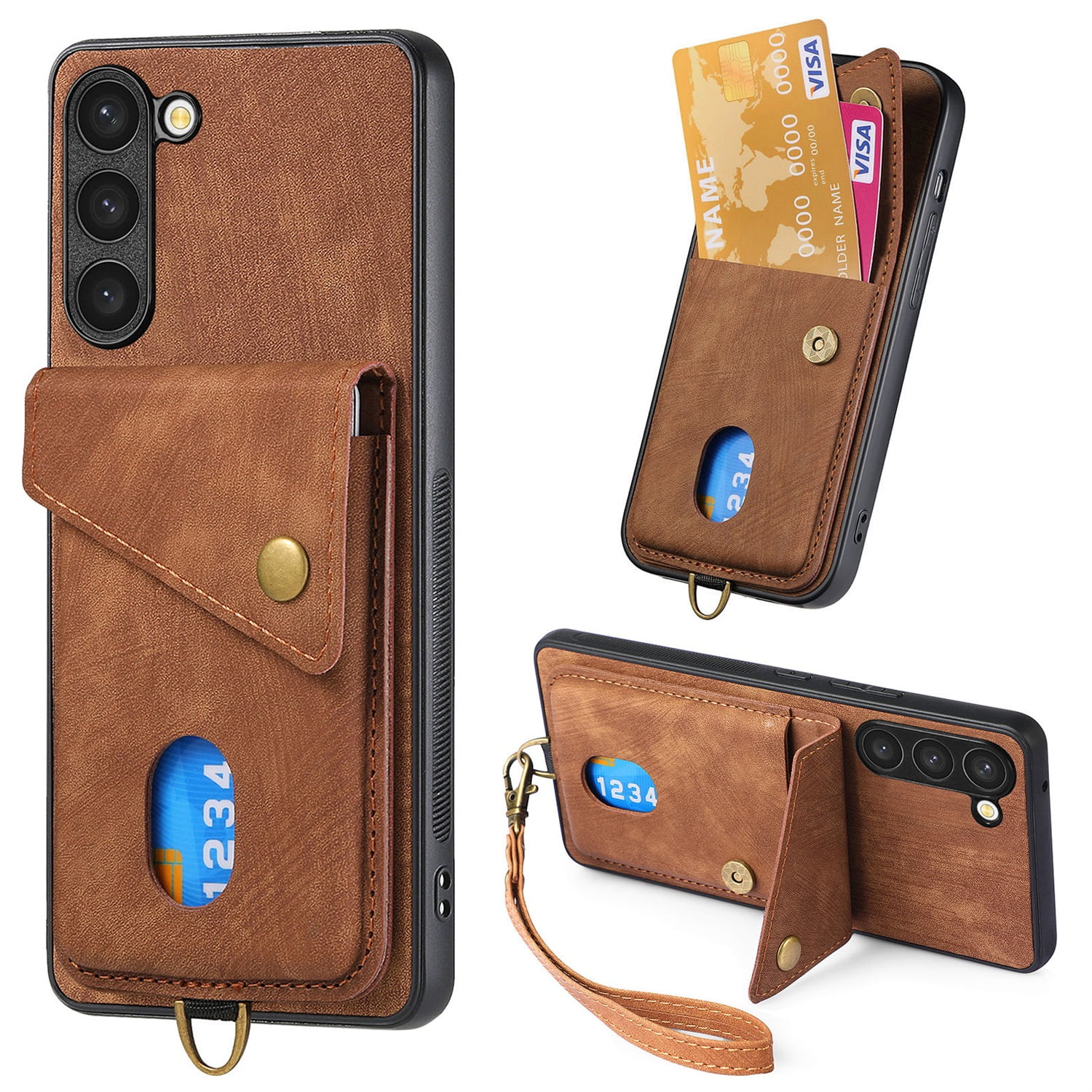 for Samsung Galaxy S25 Plus PU Leather Back + TPU Frame Case, Card Slot ...