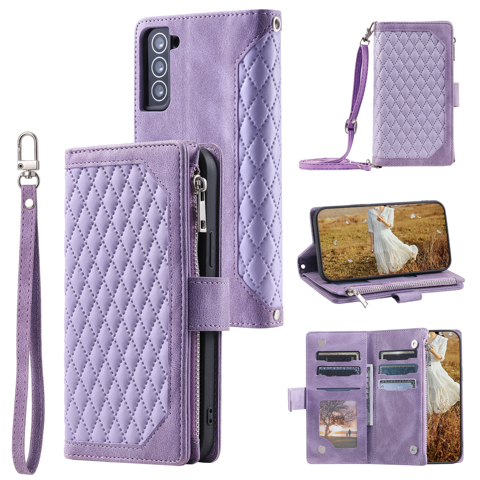 for Samsung Galaxy S25 Plus PU Leather Crossbody Case Purse Zipper ...