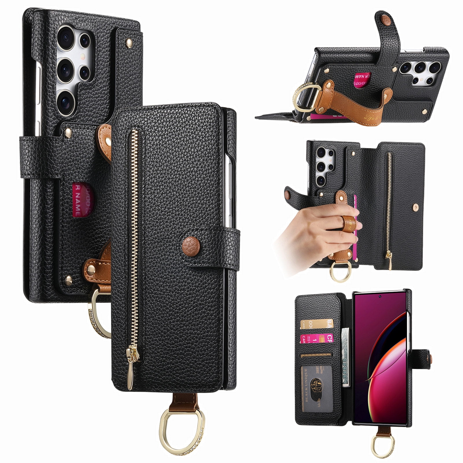 for Samsung Galaxy S25 Ultra Folio Flip Wallet Case, PU Leather Zipper ...