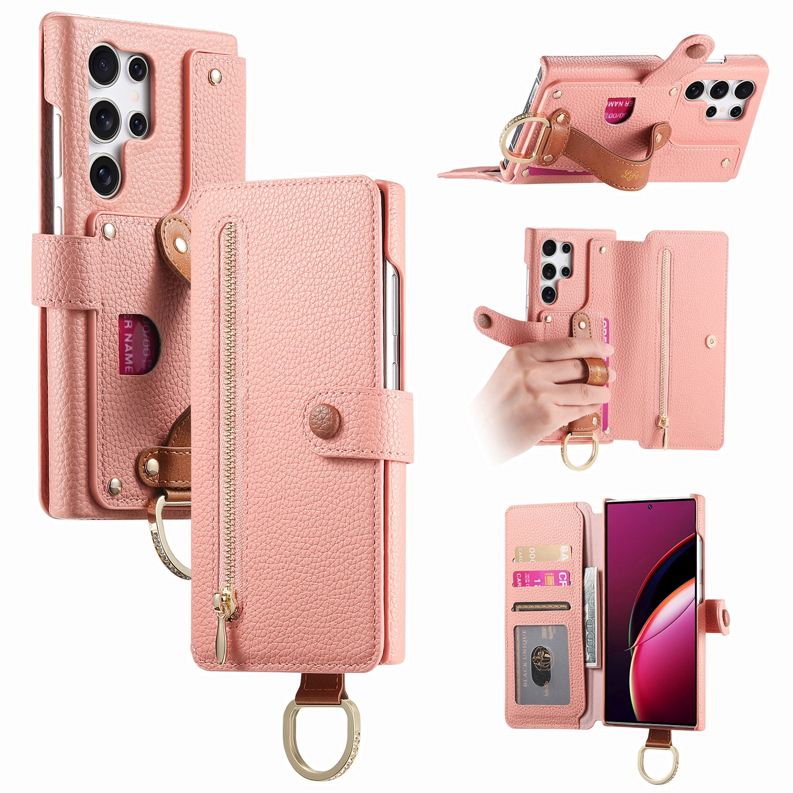 for Samsung Galaxy S25 Ultra Folio Flip Wallet Case, PU Leather Zipper ...