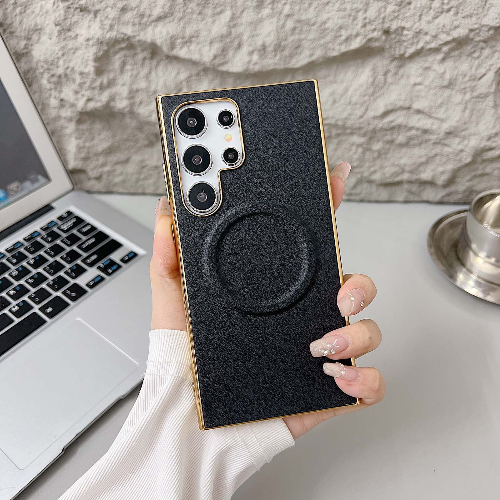 For Samsung Galaxy S25 Ultra Magnetic Phone Case,Made From PU Leather + Hard PC,Luxurious ...