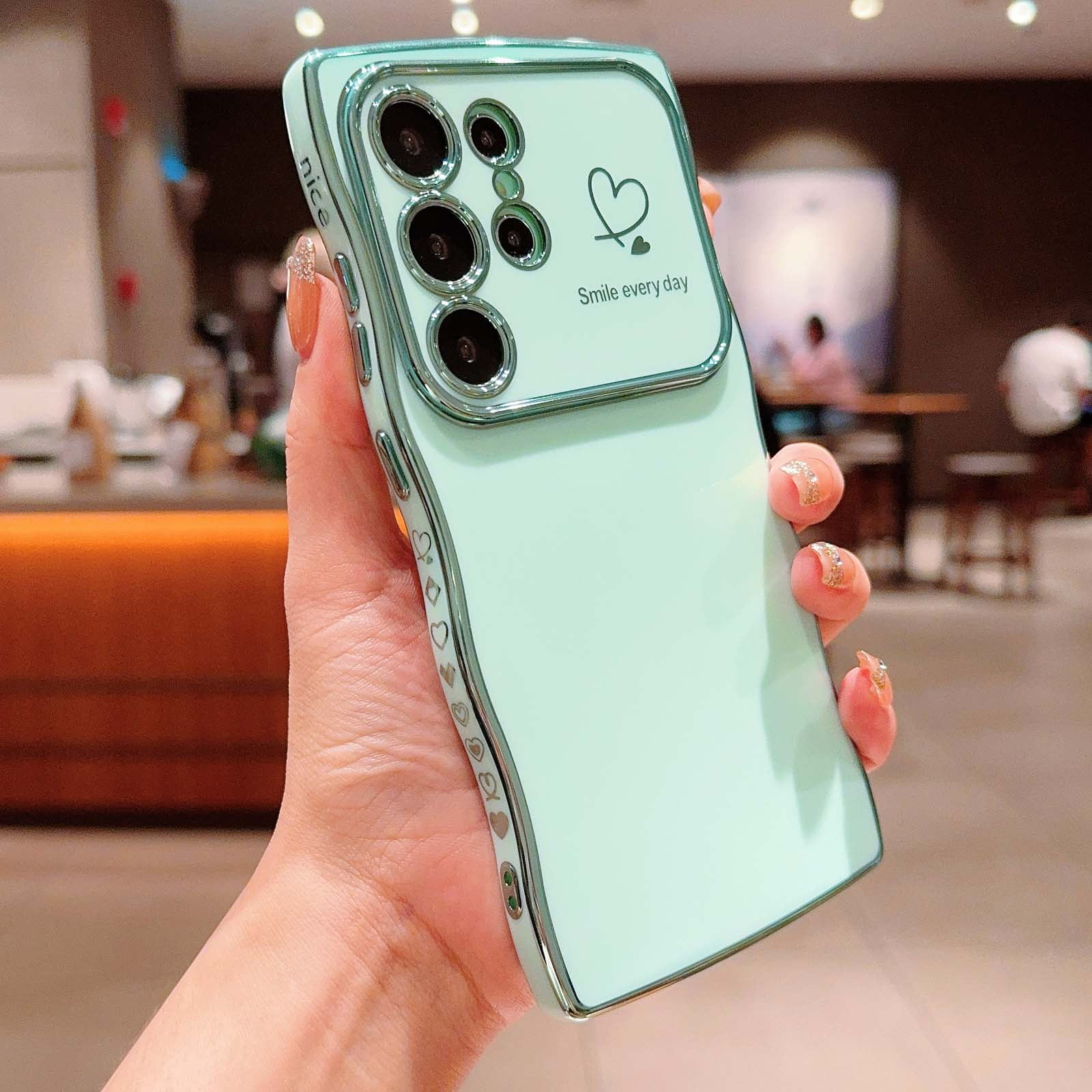 For Samsung Galaxy S25 Ultra Phone Case,Wavy Frame Designing,Love Heart ...
