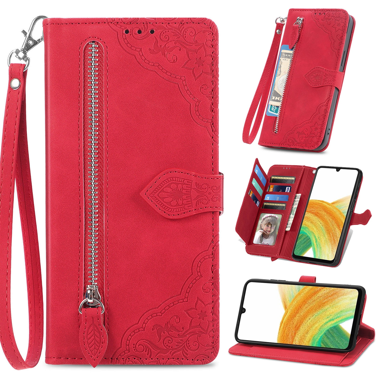 for Samsung Galaxy S25 Wallet Case, [Flower Embossed] Premium PU ...