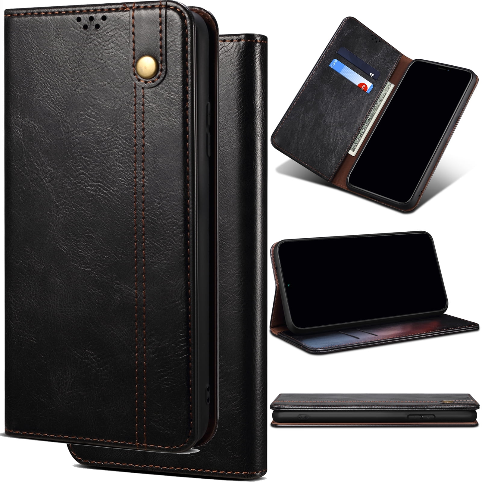 for Samsung Galaxy S25FE Cow Leather Phone Case, Retro Oil Wax Style ...