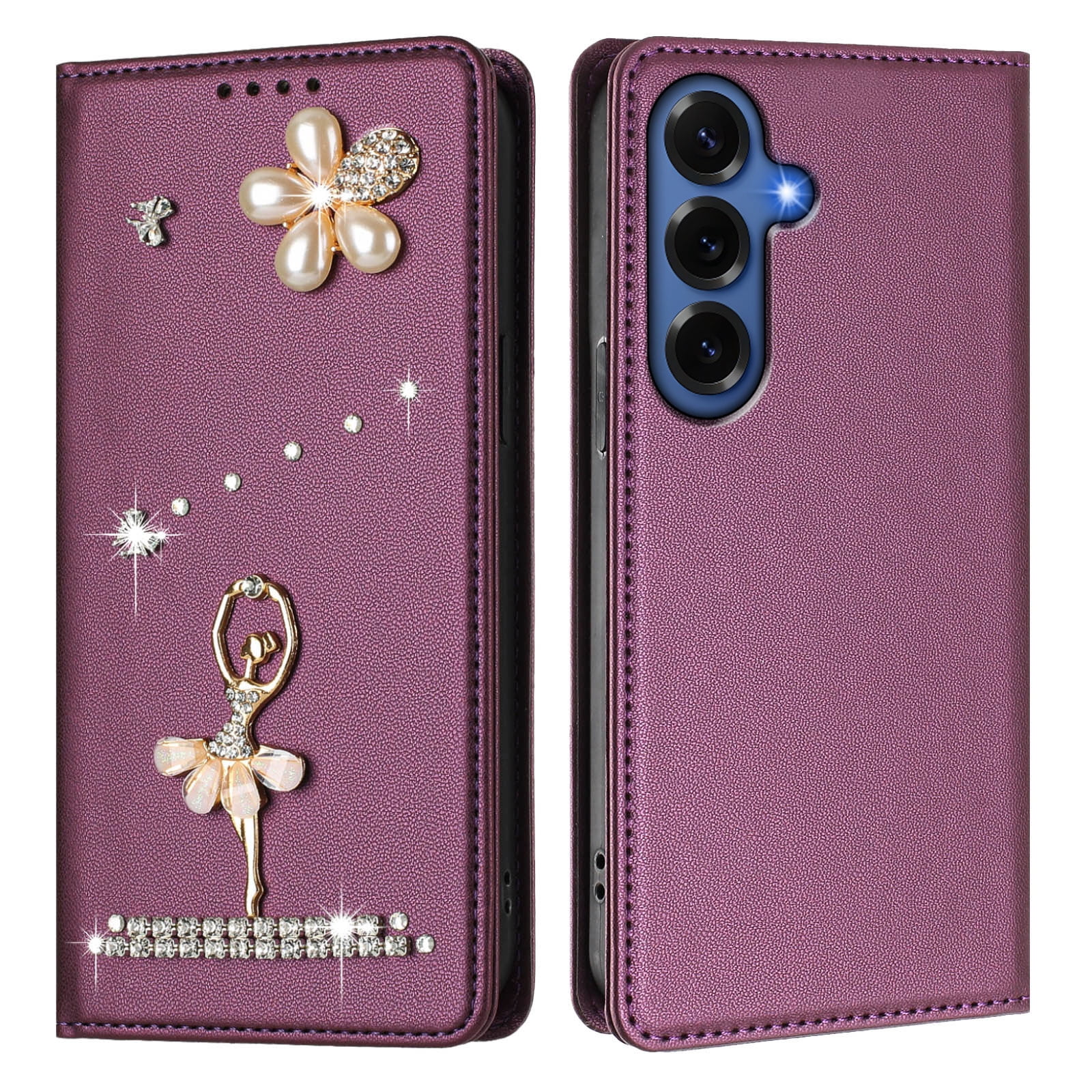 For Samsung Galaxy S26+ Flip Phone Case,Luxury Diamond Pearl Ballet ...