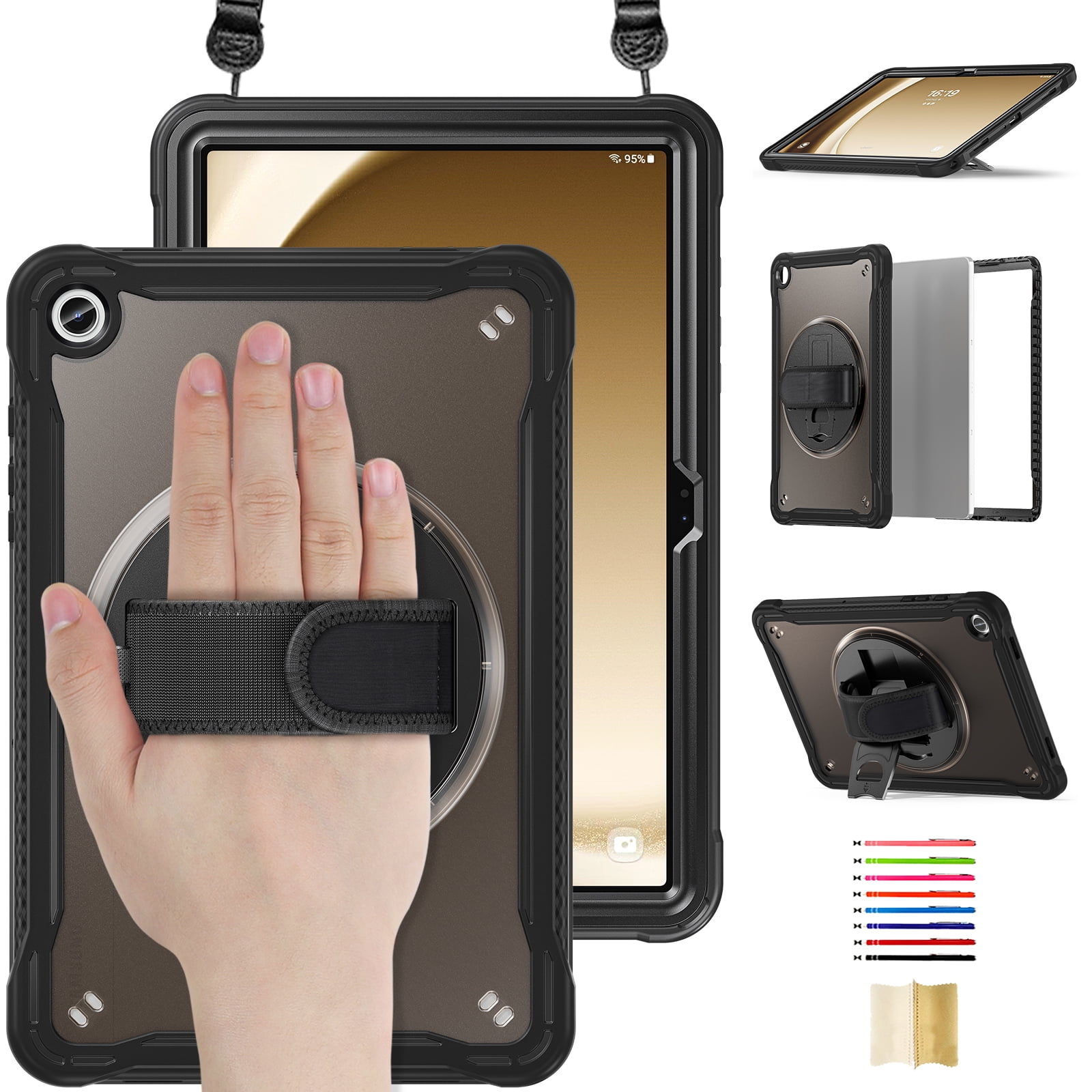 for Samsung Galaxy Tab A11 11.0" 2025 SM-X133 / SM-X135 Rugged Case, 360 Rotating Hand Strap ...
