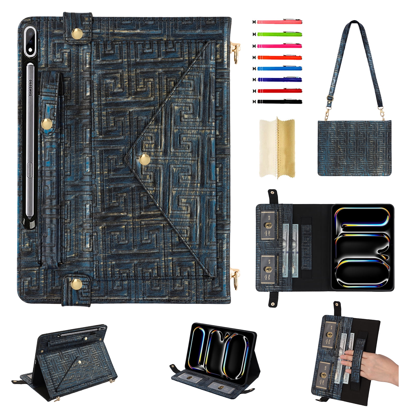 for Samsung Galaxy Tab S9/S9 FE Case, Handbag Design PU Leather Stand ...