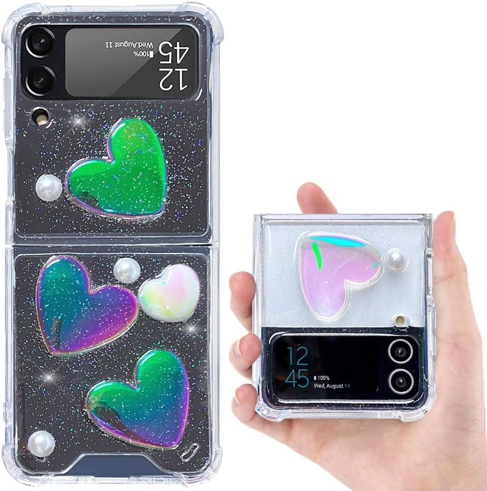 for Samsung Galaxy Z Flip 3 Case Cute Glitter Clear with Design Bling ...