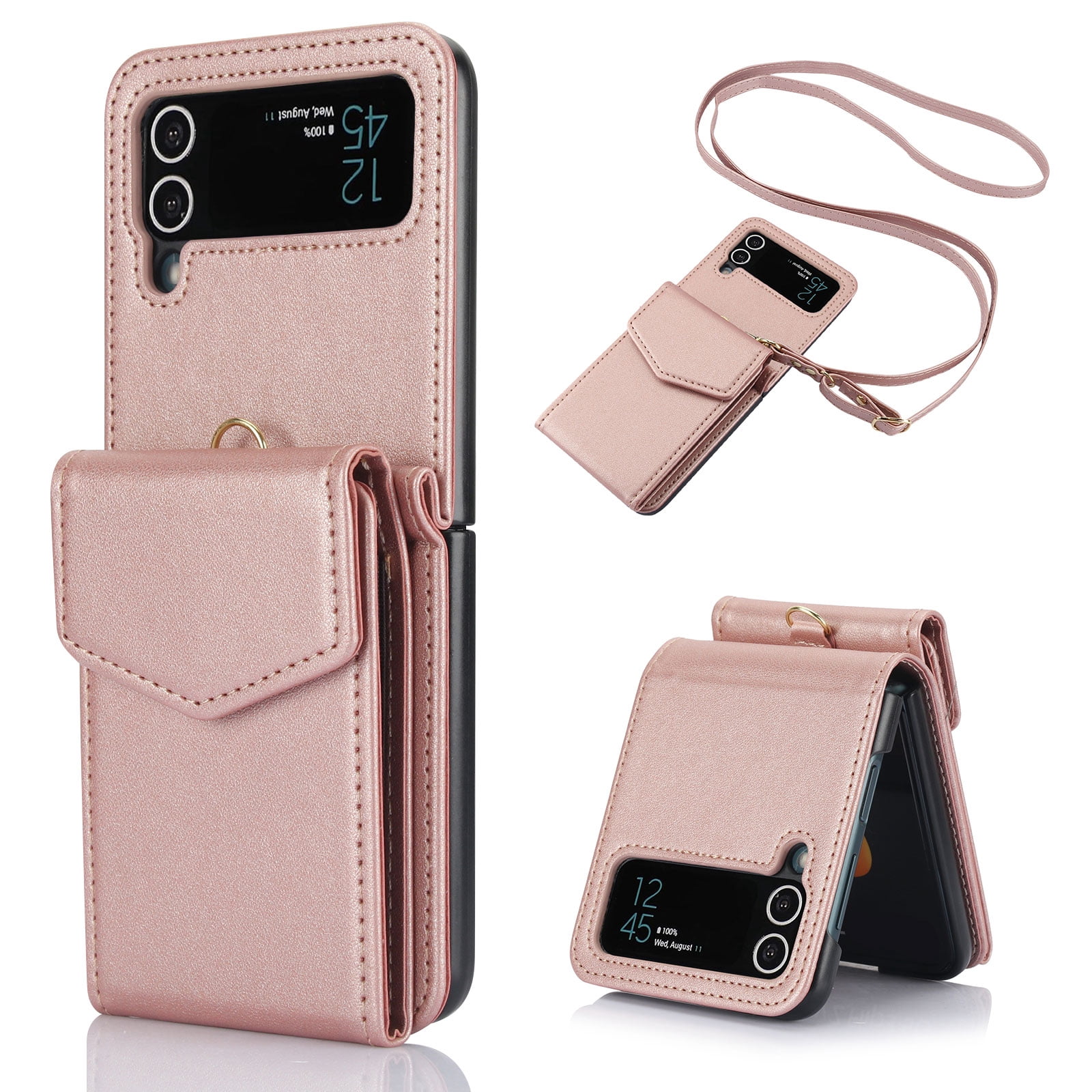 for Samsung Galaxy Z Flip 4 5G Crossbody Strap Case, Retro PU Leather ...