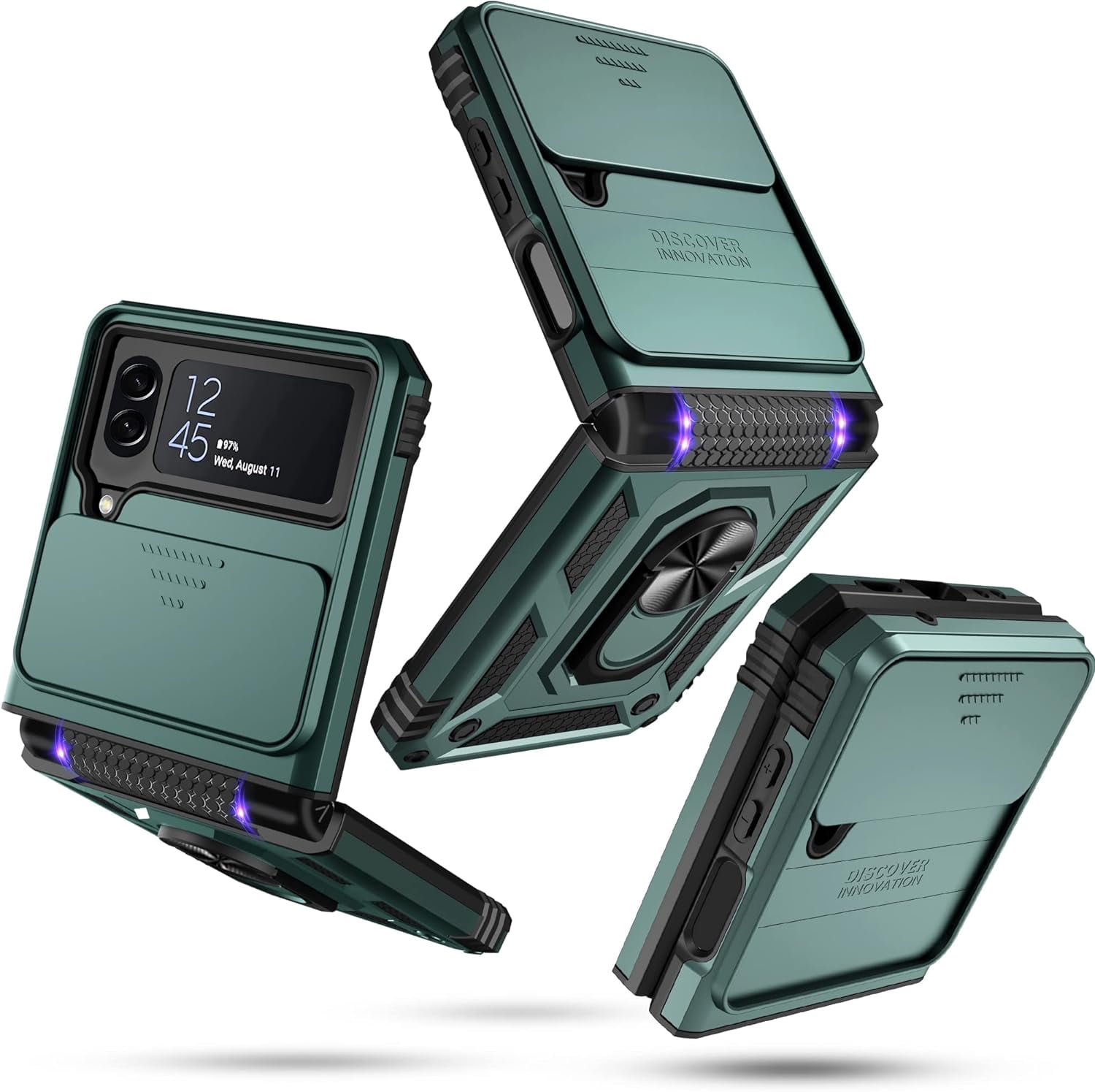 for Samsung Galaxy Z Flip 4 Case Built in Slide Camera Lens Cover+Hinge ...