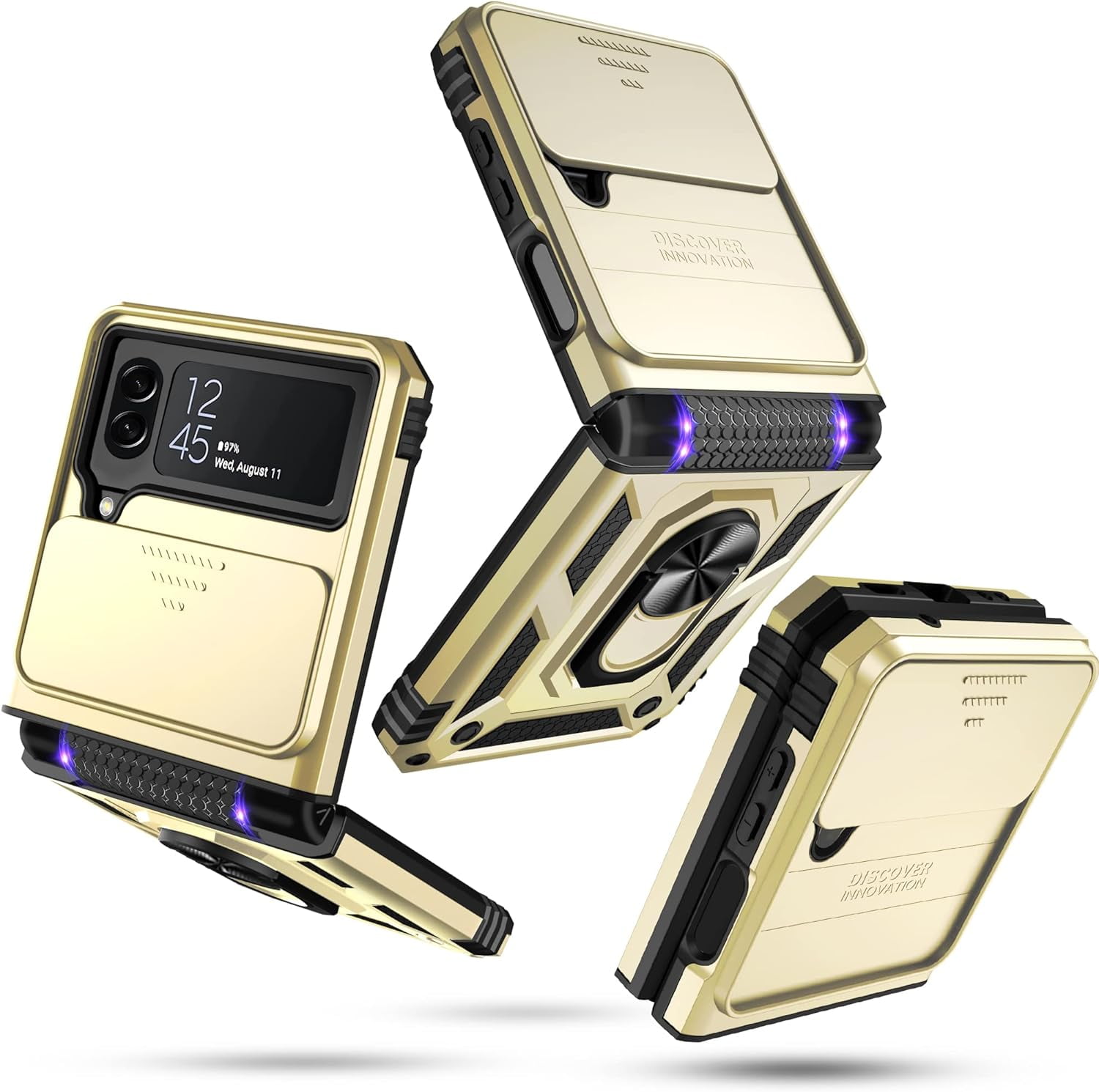 for Samsung Galaxy Z Flip 4 Case Built in Slide Camera Lens Cover+Hinge ...