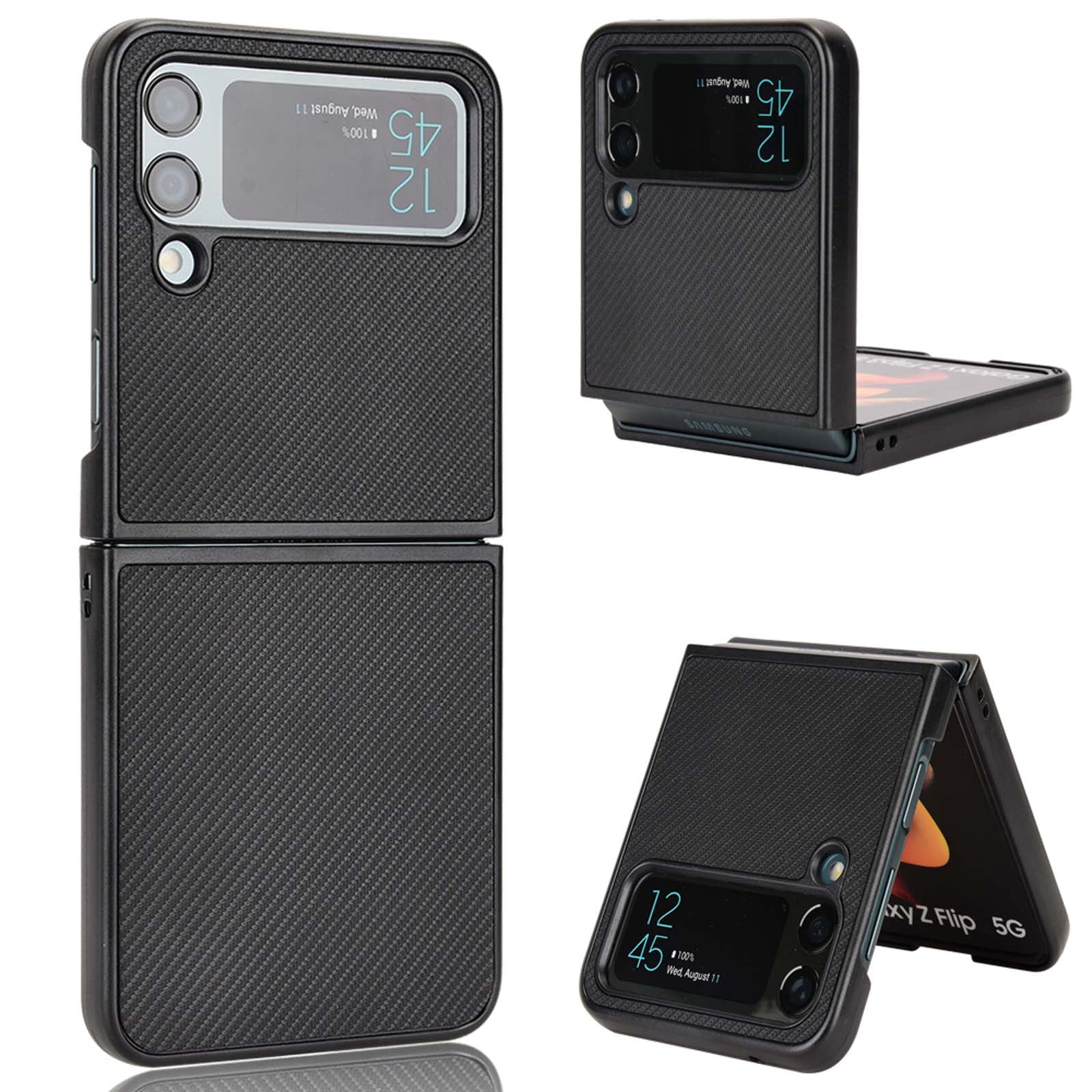for Samsung Galaxy Z Flip 4 Case, Carbon Fiber Leather Slim Protective ...