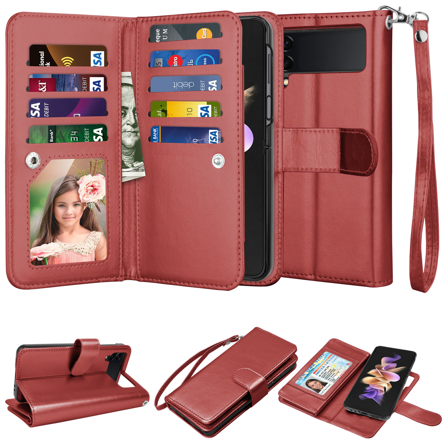 Samsung Galaxy Z Flip 4 Case, Galaxy Z Flip 4 Wallet Case Cover,PU ...