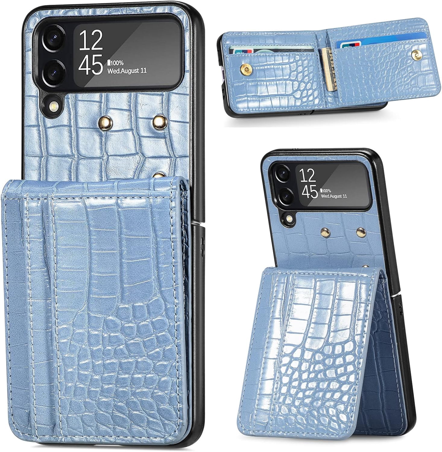 for Samsung Galaxy Z Flip 4 Wallet Case, Cute Luxury Business Crocodile ...