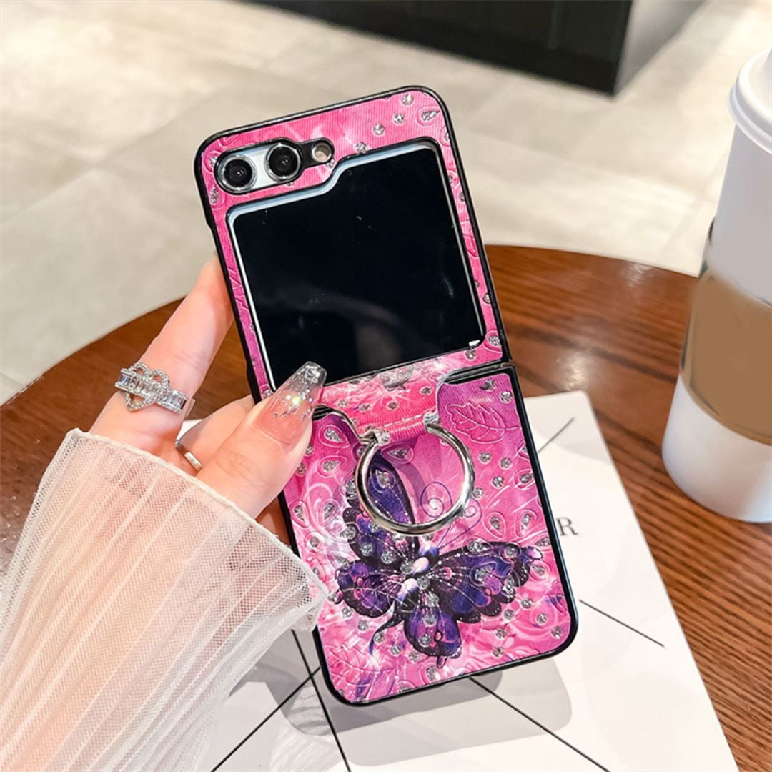 Samsung Galaxy Z Flip 5 Bling Case with Ring Glitter Butterfly Leather ...