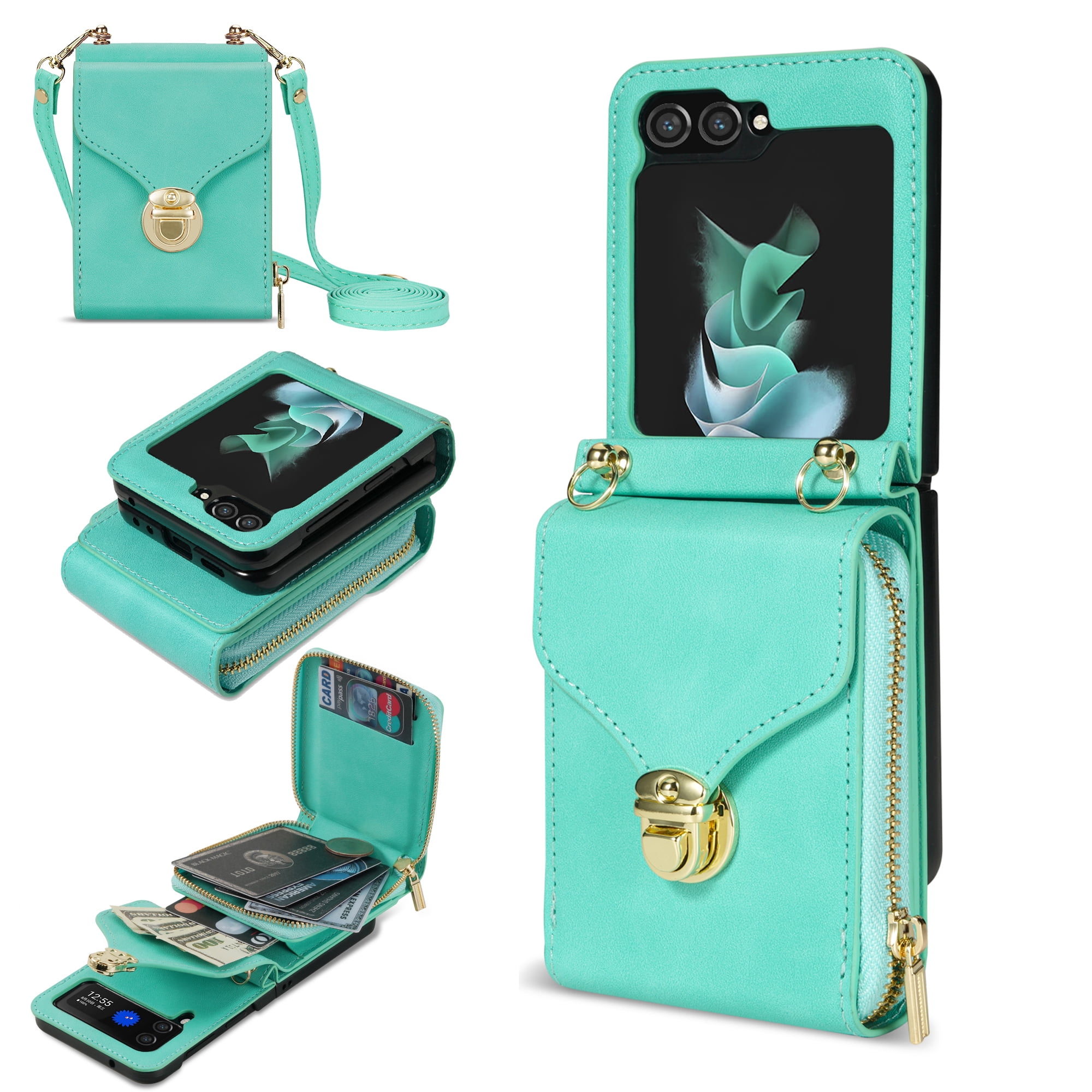 for Samsung Galaxy Z Flip 5 Case Wallet with Shoulder Strap for Women ...