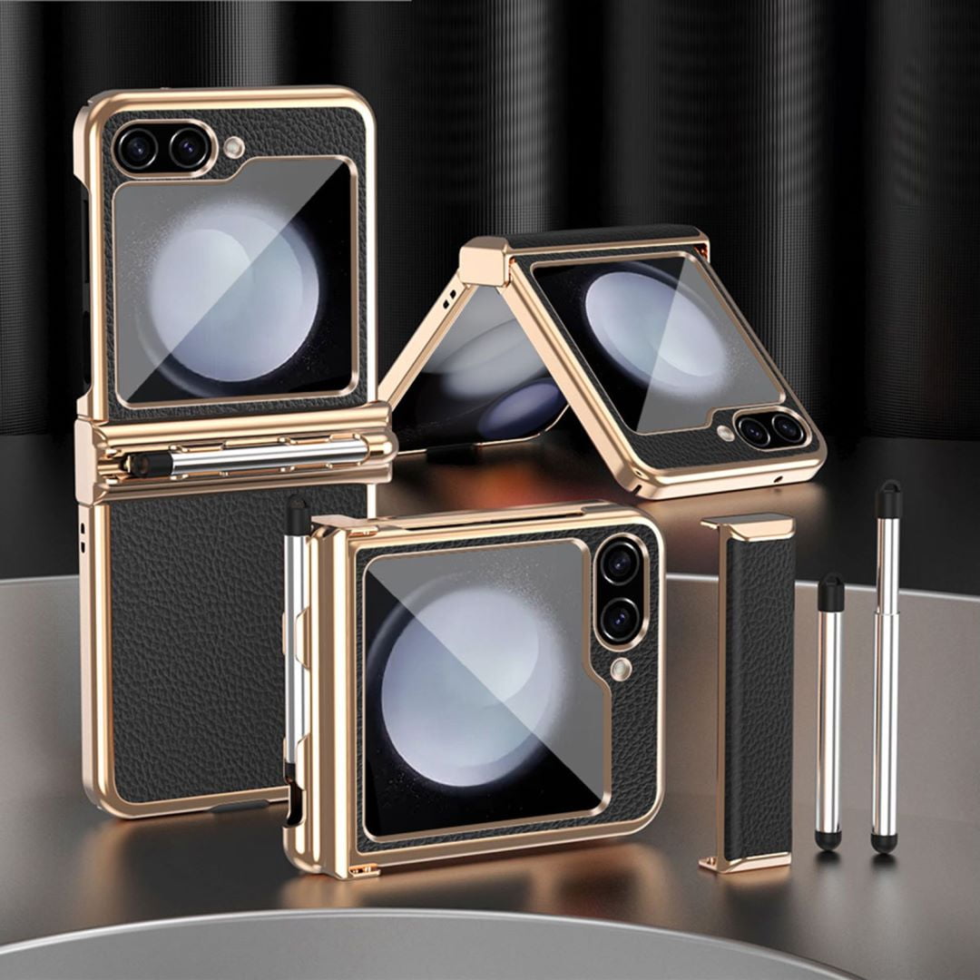 Samsung Galaxy Z Flip 5 Case with Pen & Two Hinges Protection Leather ...