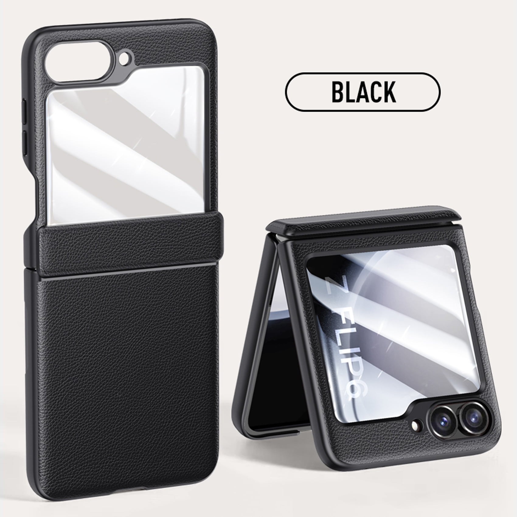 for Samsung Galaxy Z Flip 6 Case, Hinge Protection Luxury PU Leather ...