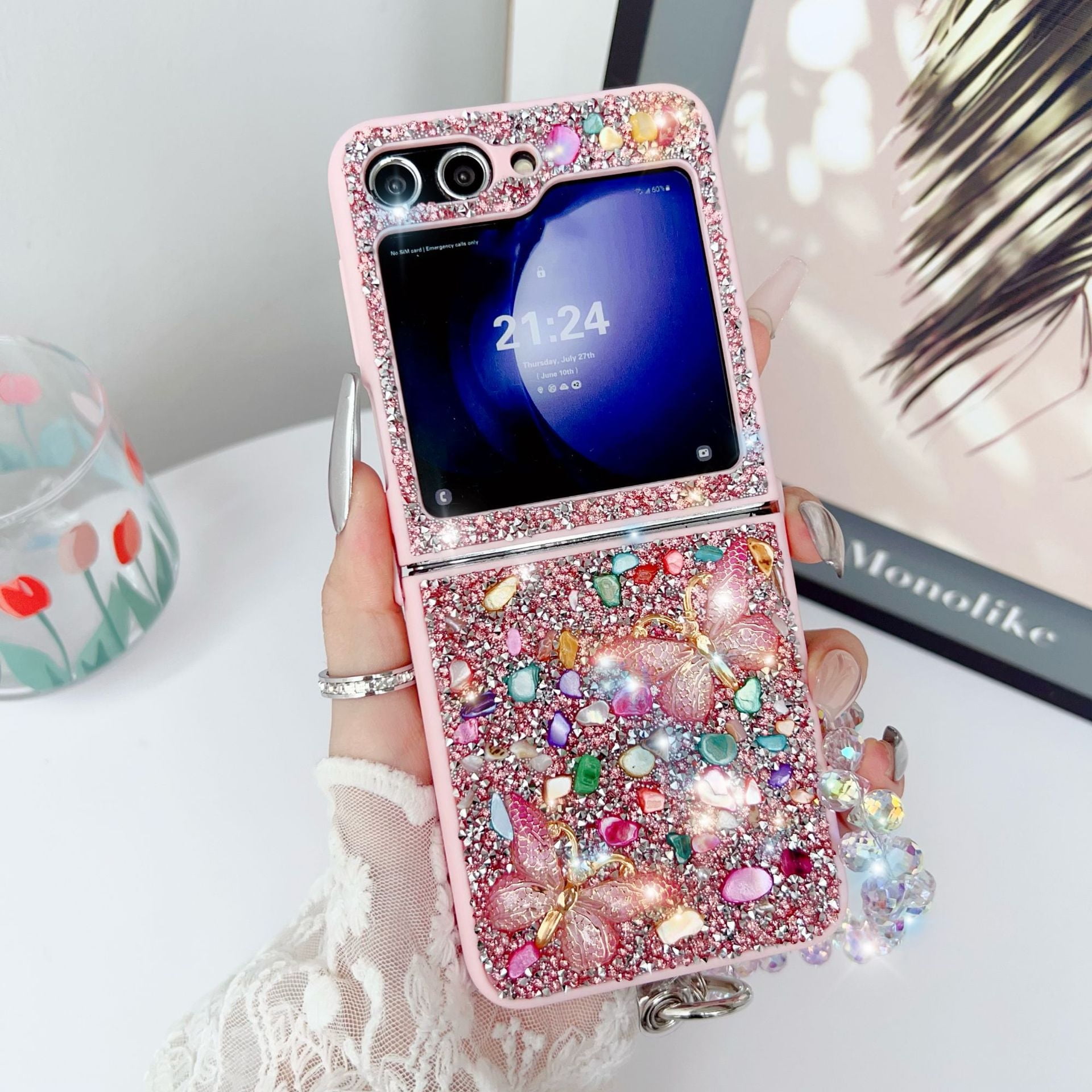 Samsung Galaxy Z Flip 6 Case With Lanyard Chain Glitter Bling Shiny