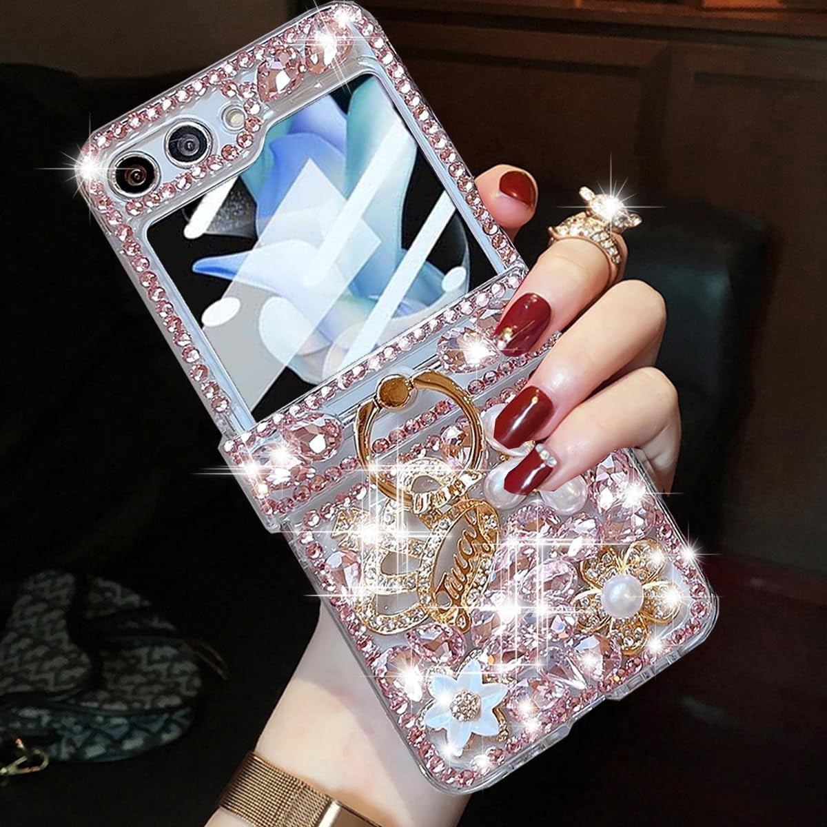 for Samsung Galaxy Z Flip 6 Glitter Case with Hinge Protection Ring ...
