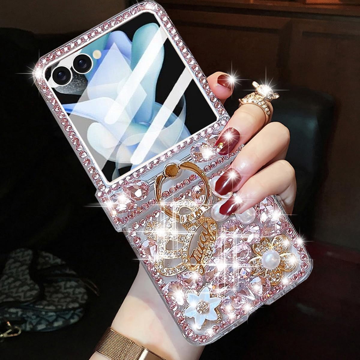 for Samsung Galaxy Z Flip 7 5G Glitter Case with Hinge Protection Ring ...